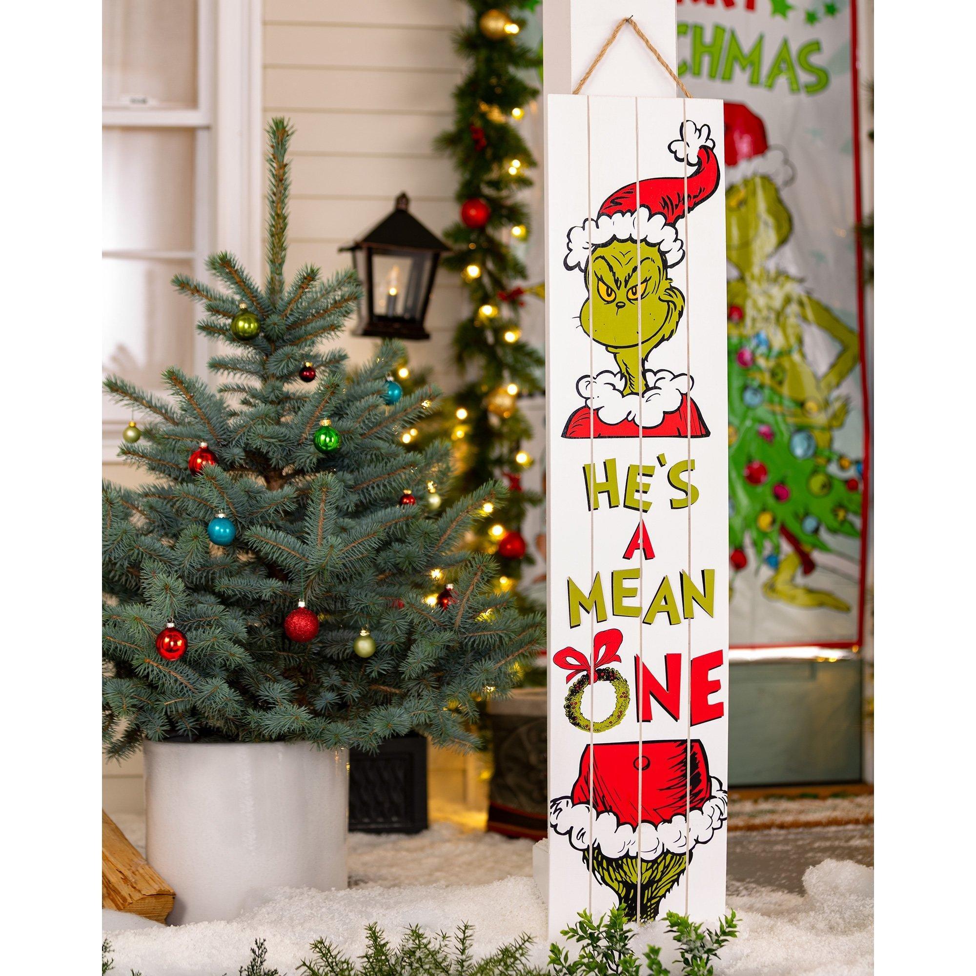 PartyCity The Grinch Wood Plank Sign, 9.6in x 46.9in - Dr. Seuss ...