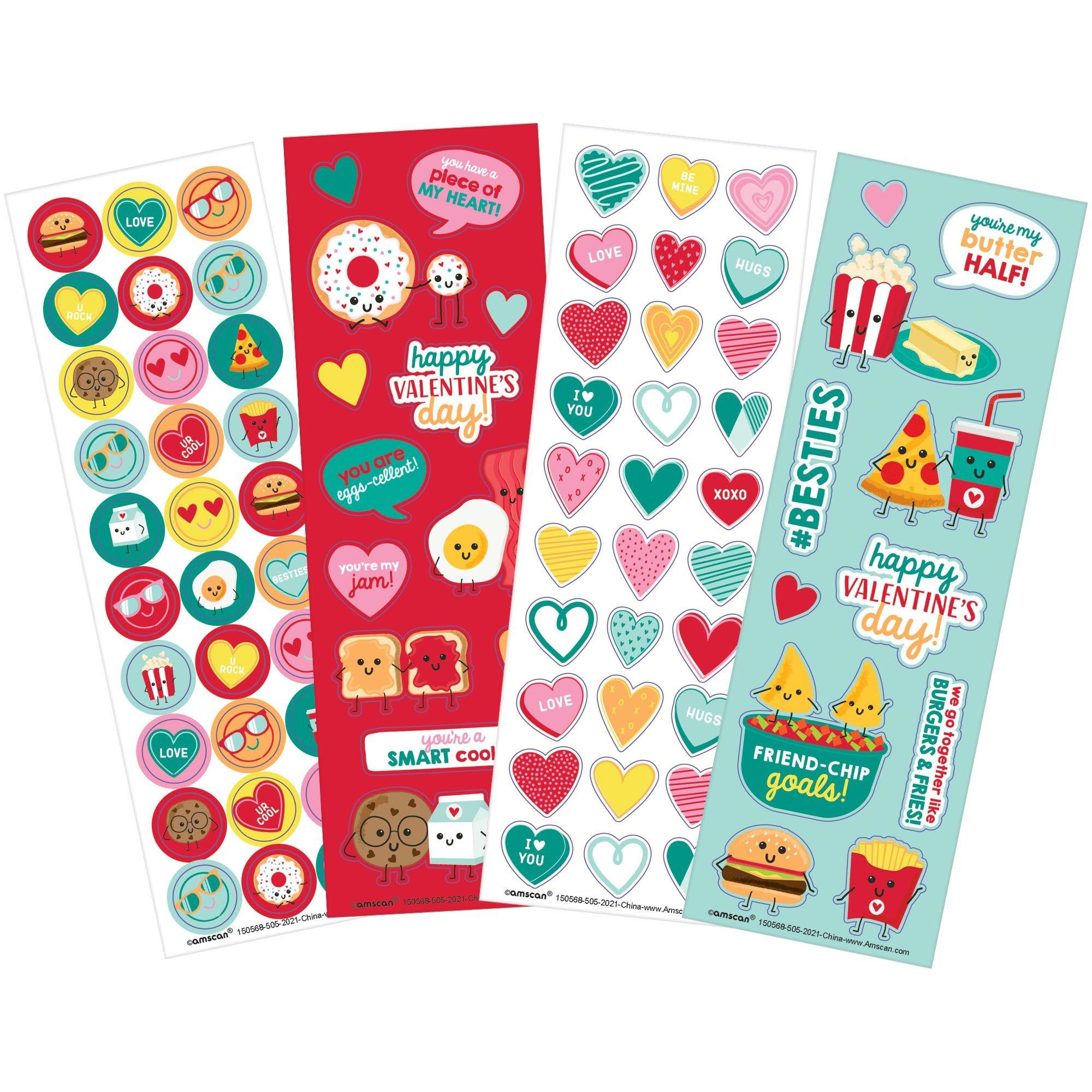 Valentine's Day Food Friends & Conversation Hearts Sticker Sheets, 36ct ...