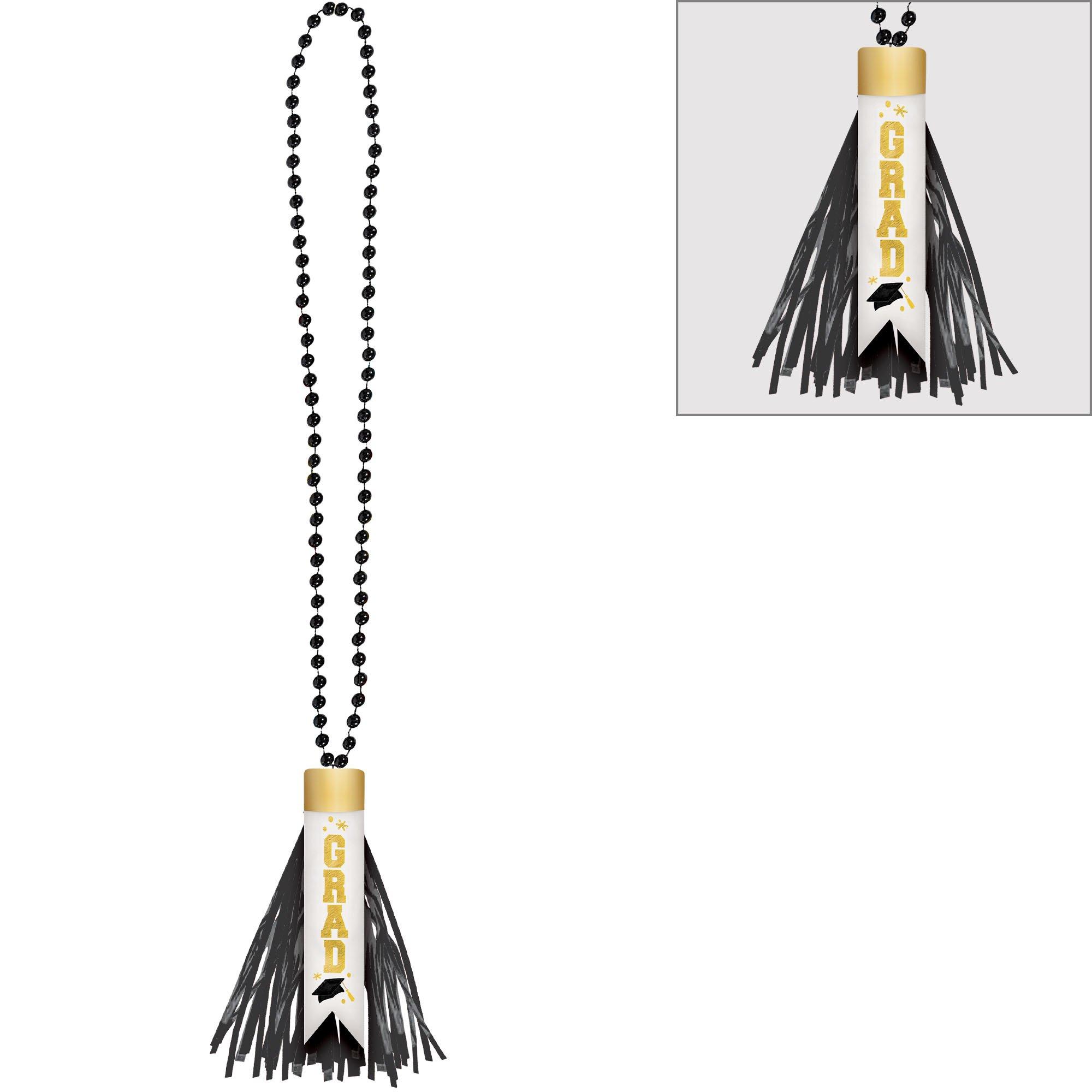 Black & Gold Graduation Tassel Bead Necklace, 20in | Party City