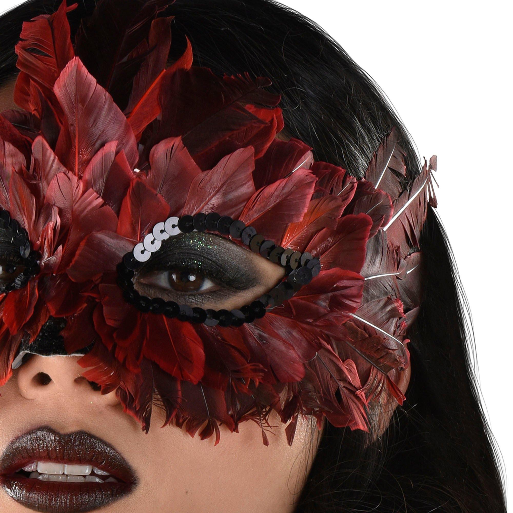 Adult Red & Black Ombre Feather Masquerade Mask | Party City