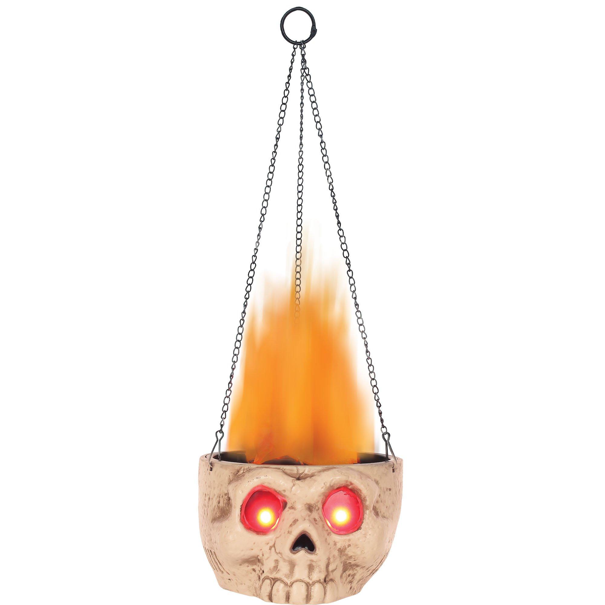 PartyCity Light-Up Flaming Skull Sconce, 18.25in - Halloween Decoration ...