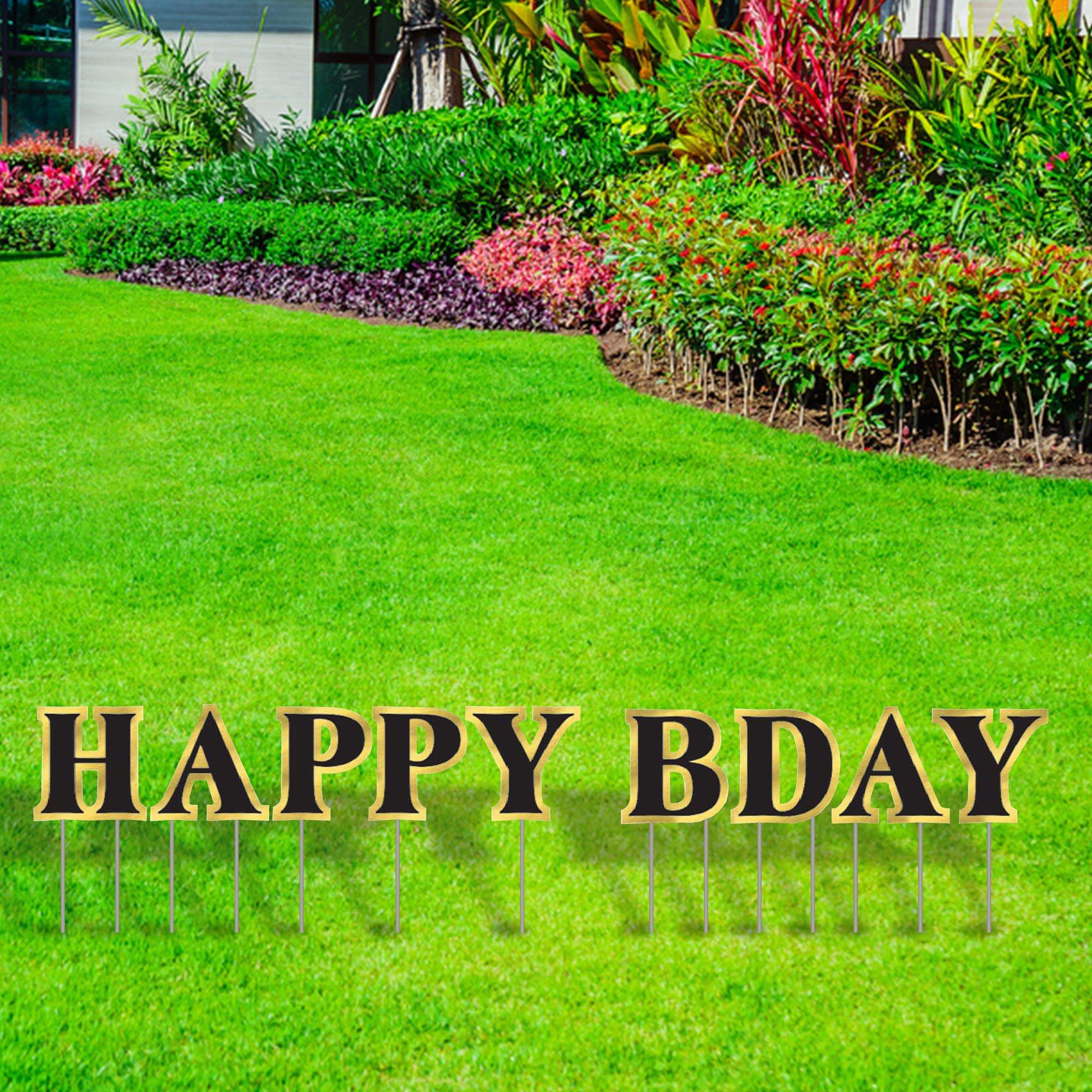 PartyCity Black & Metallic Gold Happy Bday Corrugated Plastic Yard Sign ...