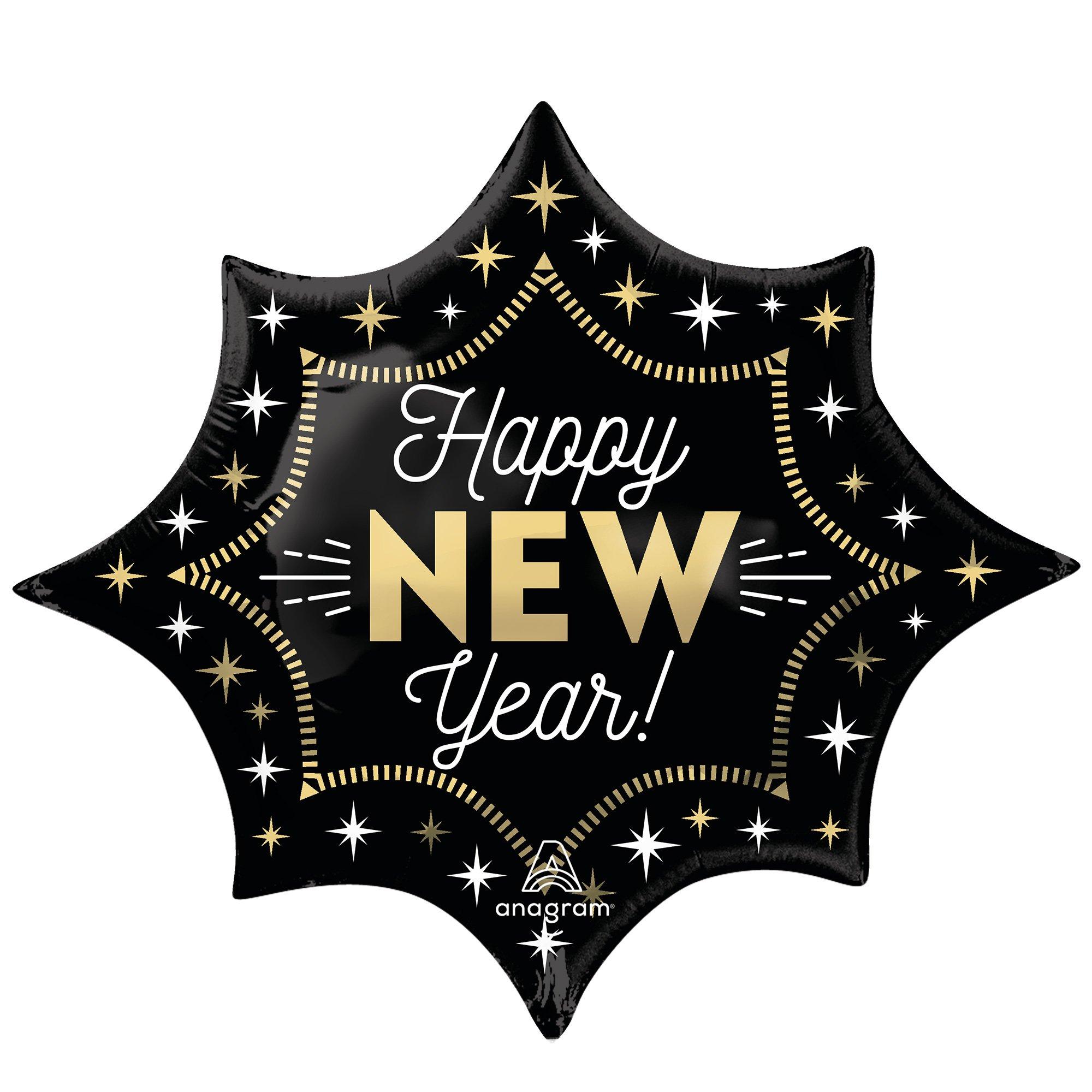 Happy New Year Burst Foil Balloon, 35in x 29in - Midnight Glam | Party City