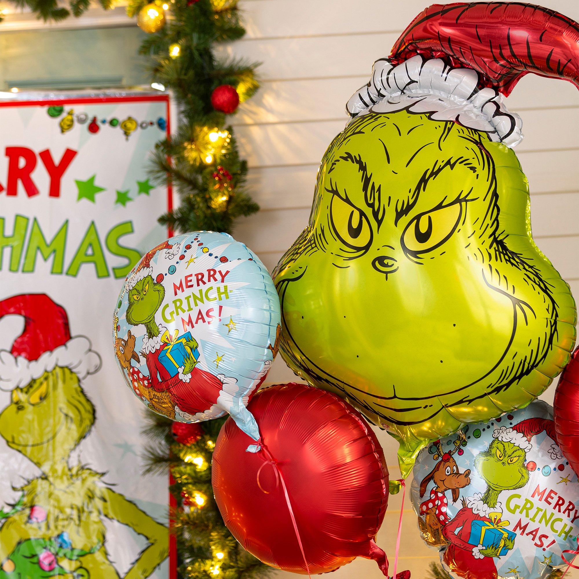 PartyCity Smiling Grinch Head Foil Balloon, 26in x 29in - Dr. Seuss How the Grinch Stole ...