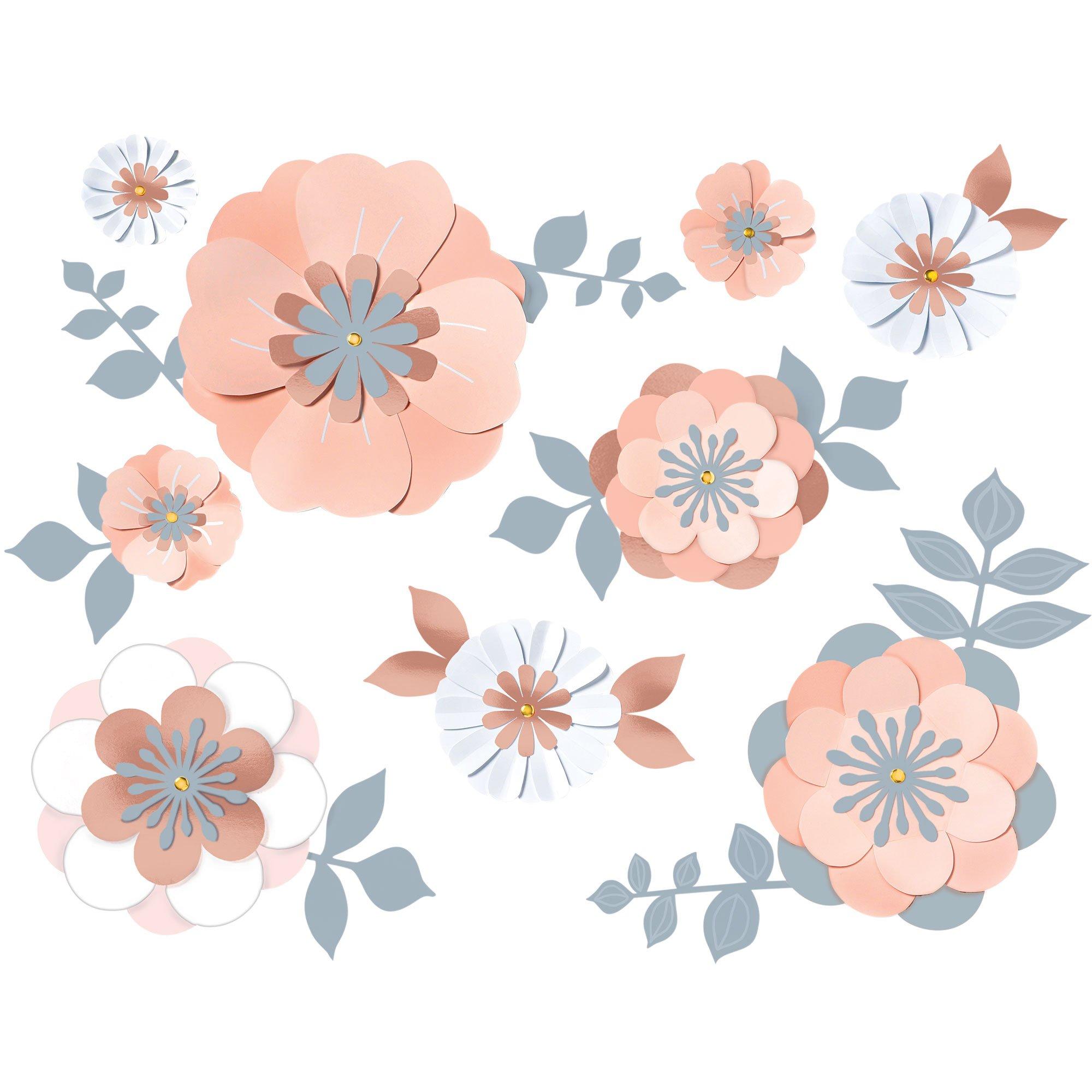 PartyCity Metallic Rose Gold Floral Cardstock Wall Decorating Kit, 20pc ...