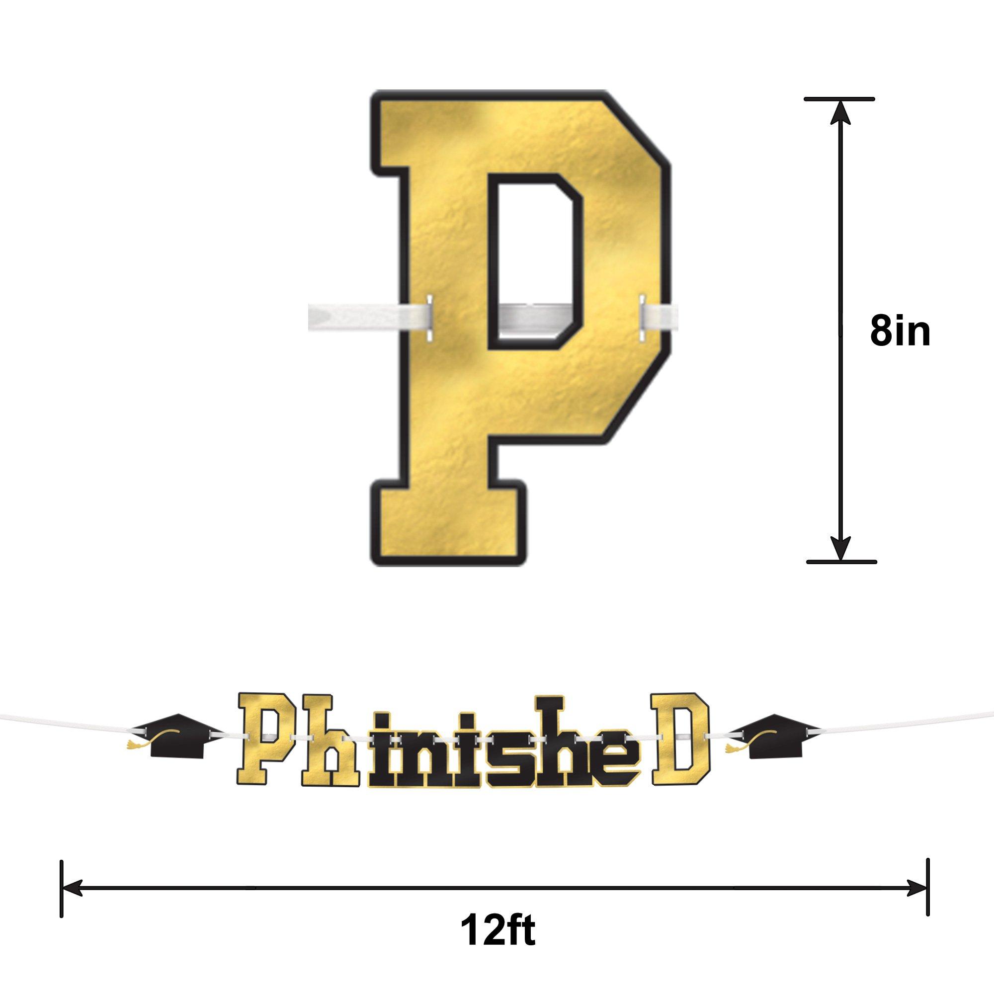 PartyCity Black & Gold PhD Graduation Cardstock Letter Banner, 12ft ...