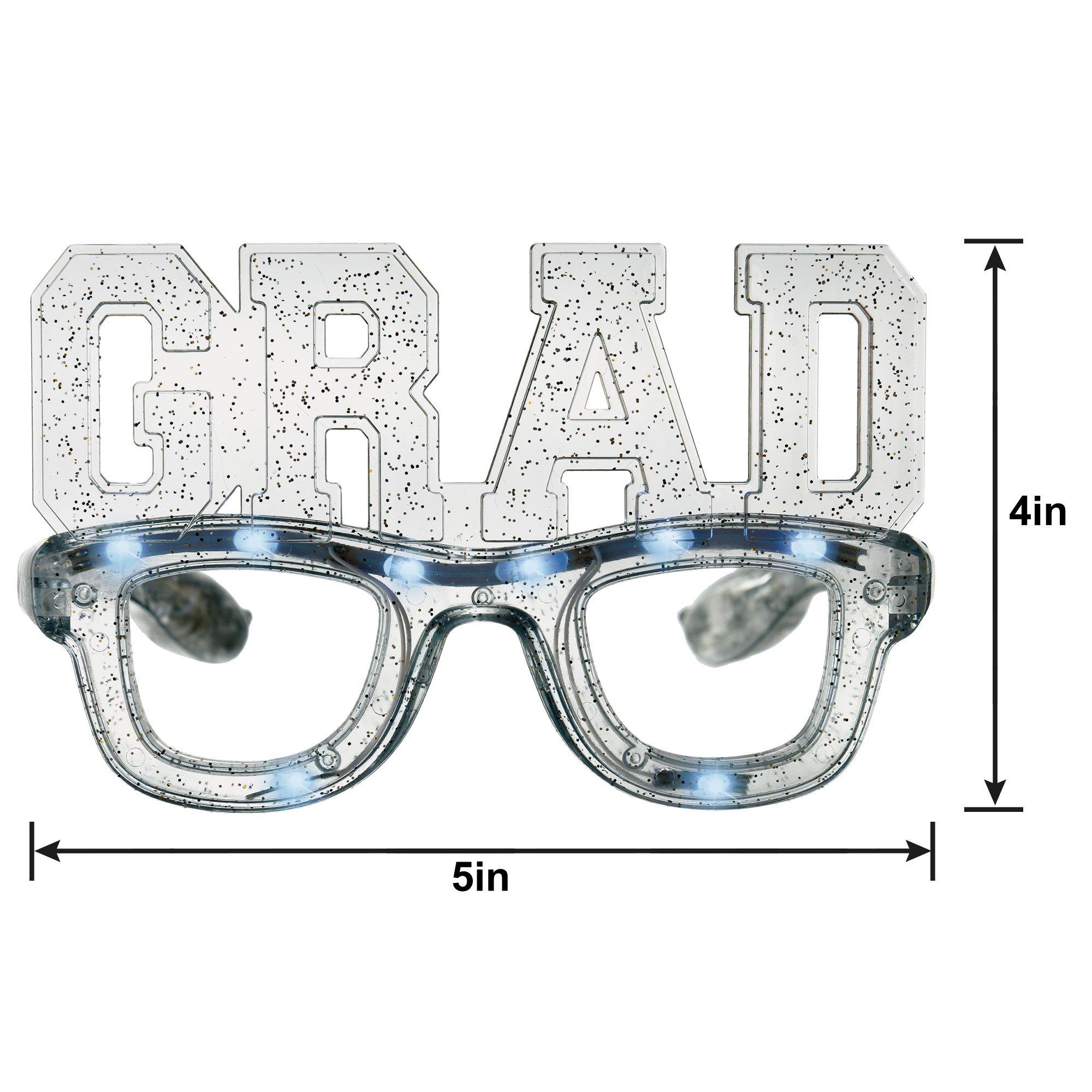 Light Up Black Silver And Gold Glitter Grad Plastic Glasses Party City