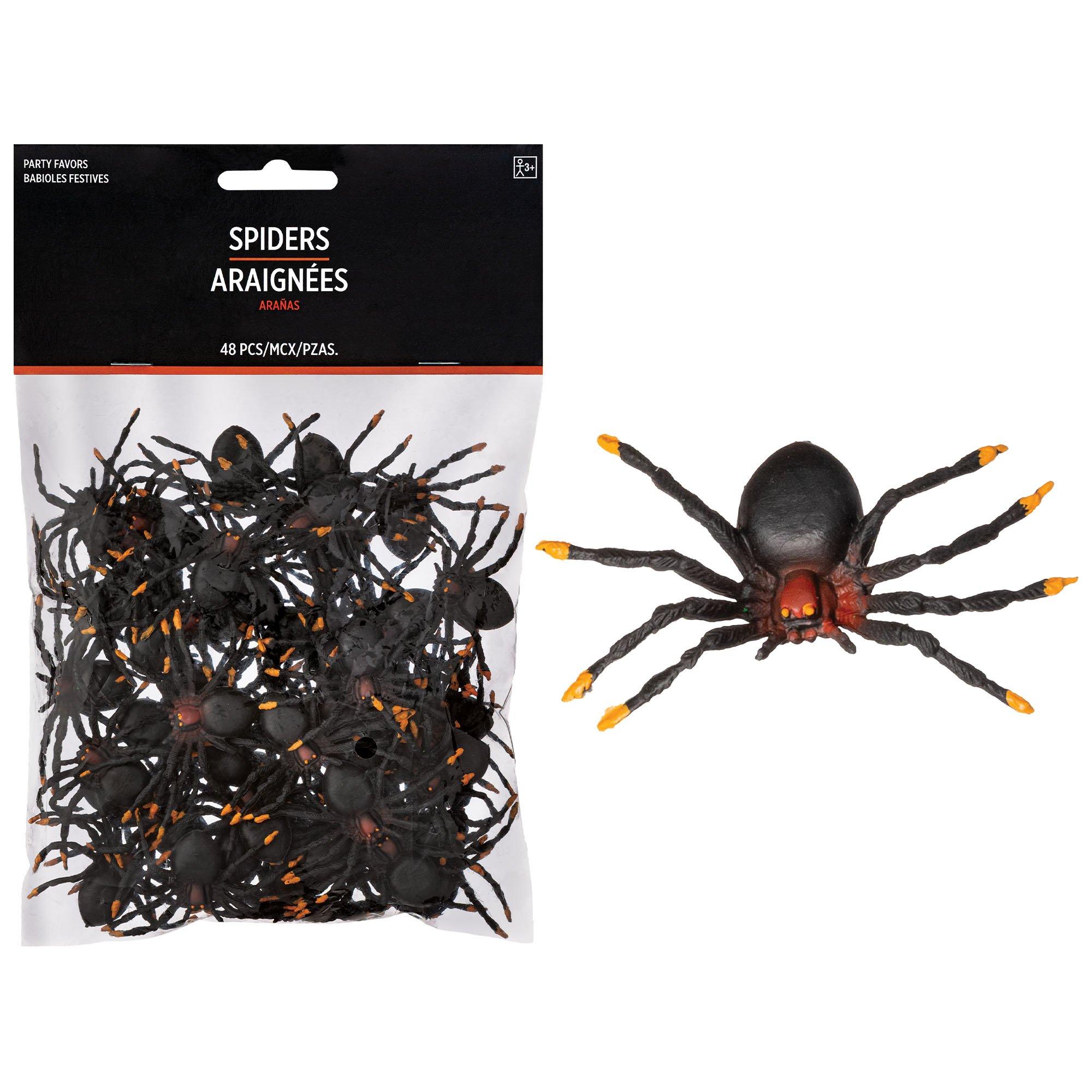 Mini Plastic Spiders, 1.5in x 2in, 48ct | Party City