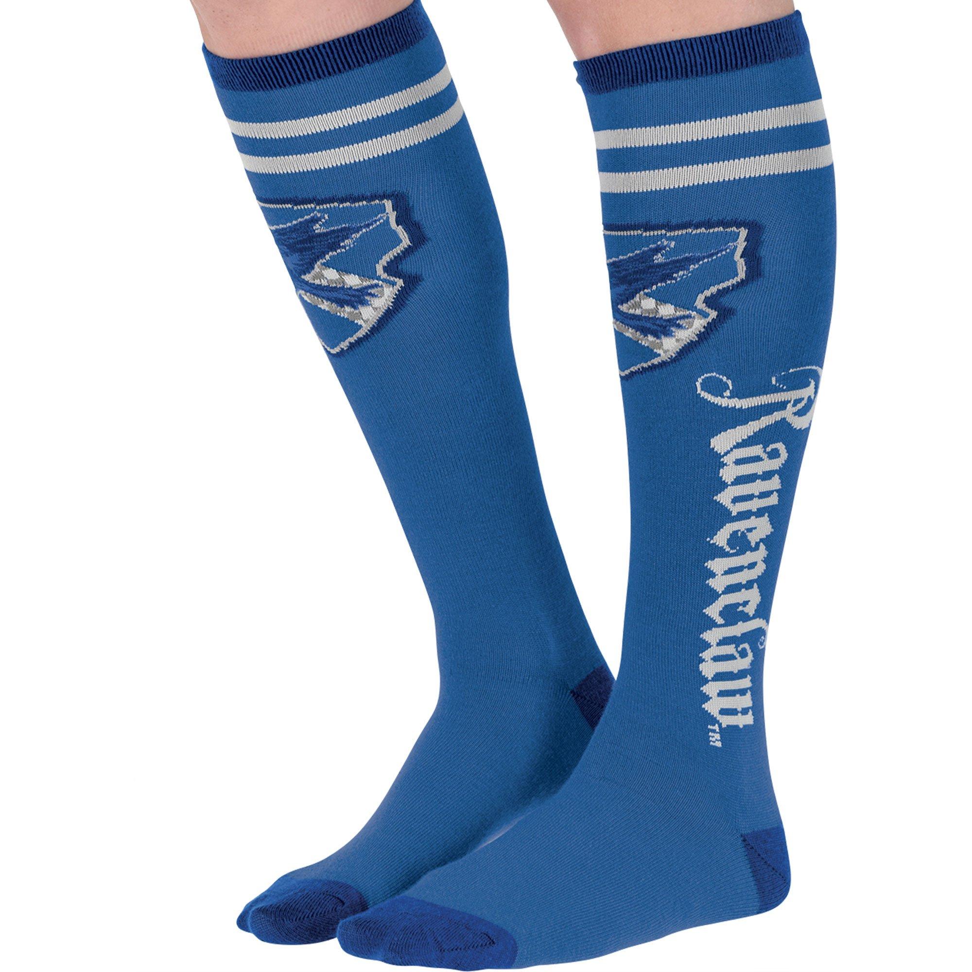 PartyCity Adult Blue & Gray Ravenclaw Knee-High Socks - Harry Potter ...