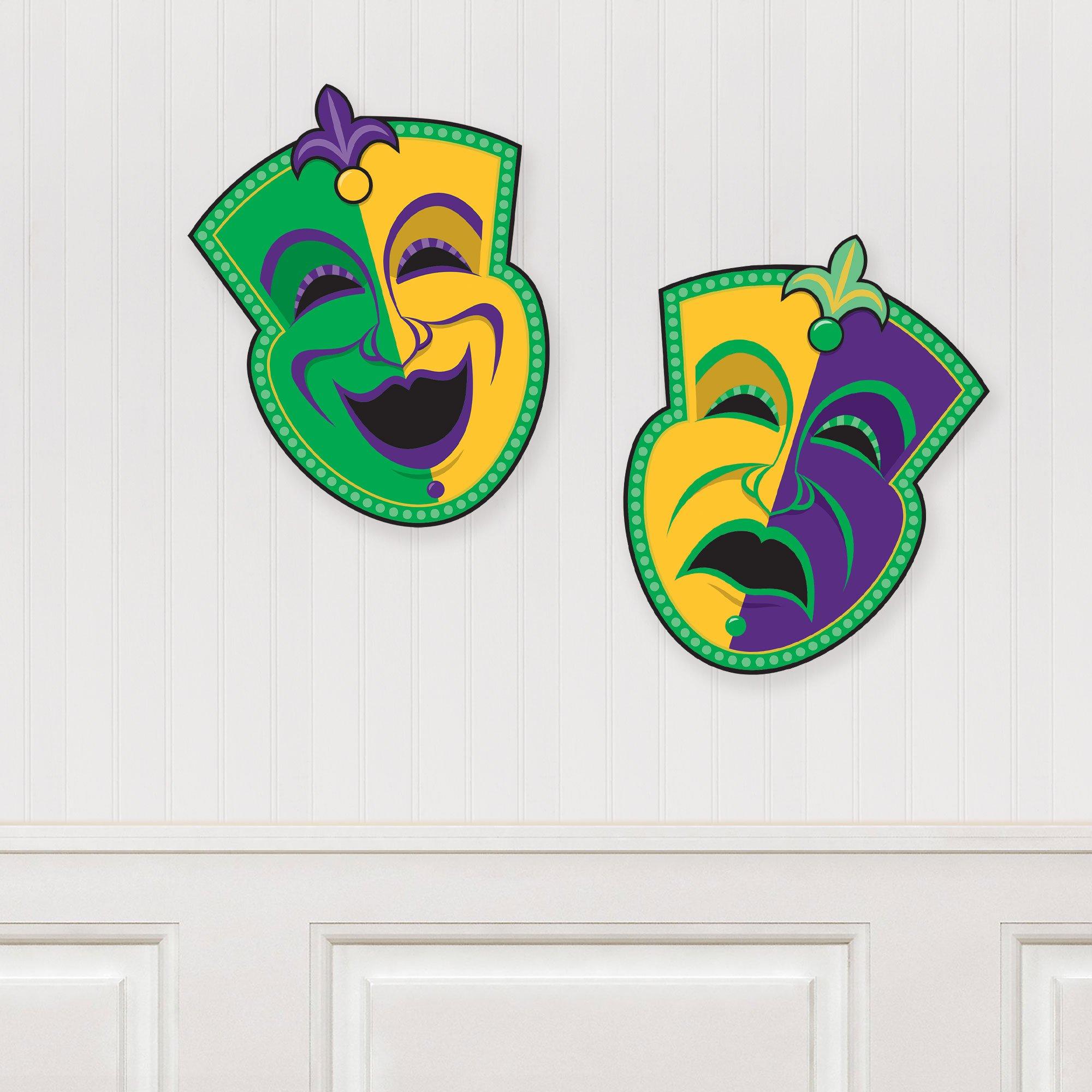 PartyCity Double-Sided Mardi Gras Comedy & Tragedy Mask Cutout, 11.87in ...
