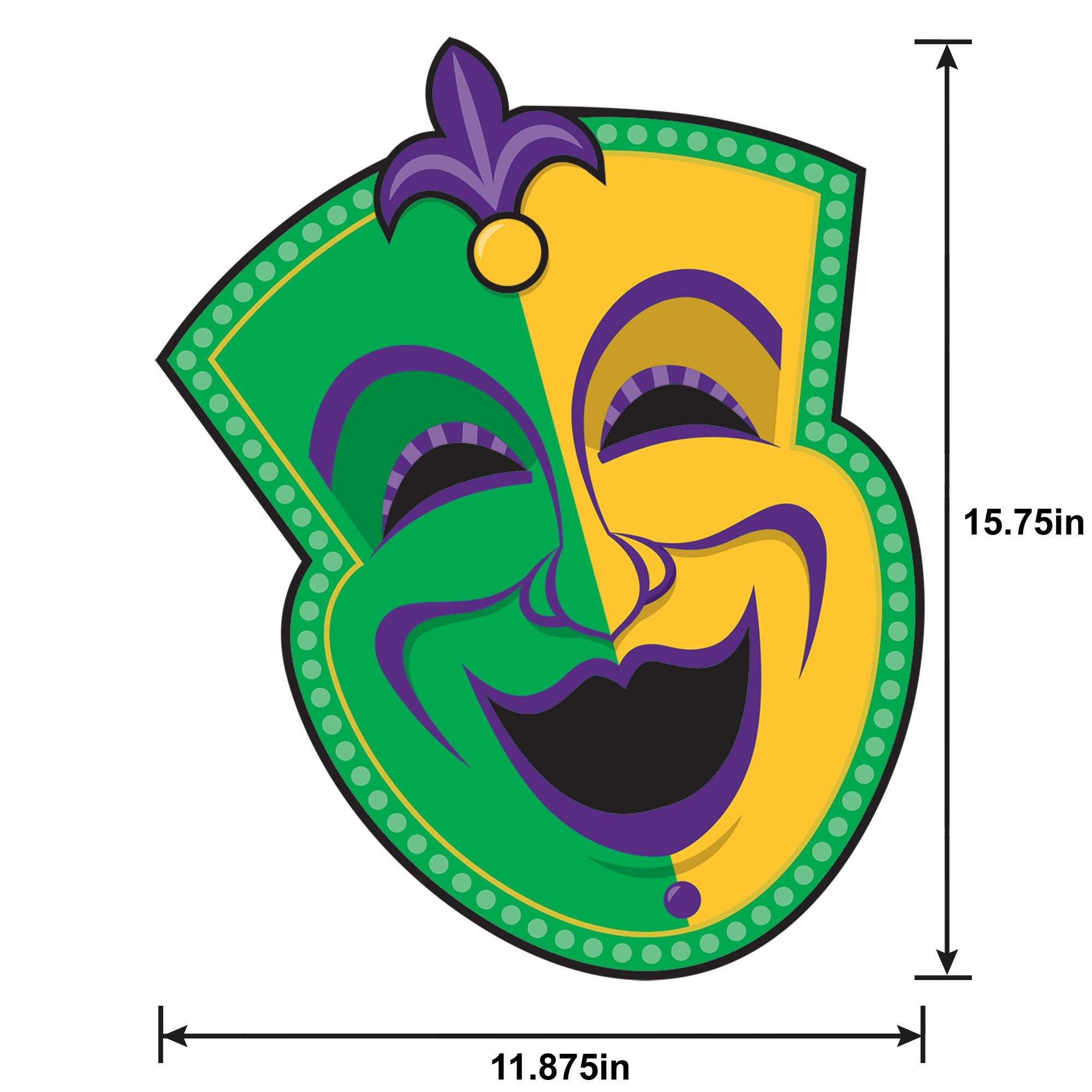 PartyCity Double-Sided Mardi Gras Comedy & Tragedy Mask Cutout, 11.87in ...