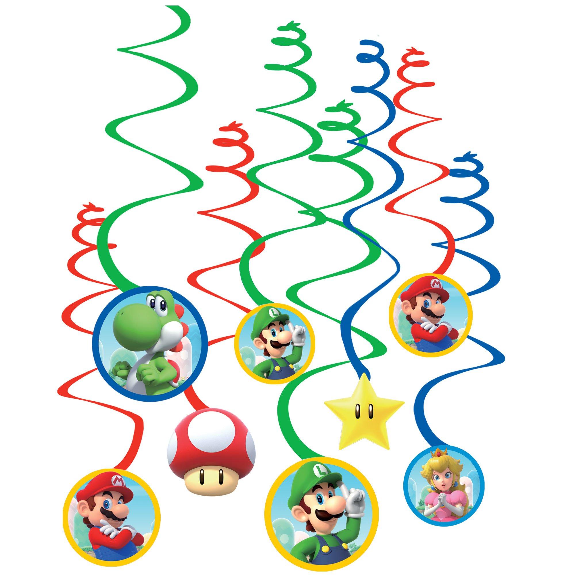 PartyCity Super Mario Bros. Cardstock Swirl Decorations, 12ct ...