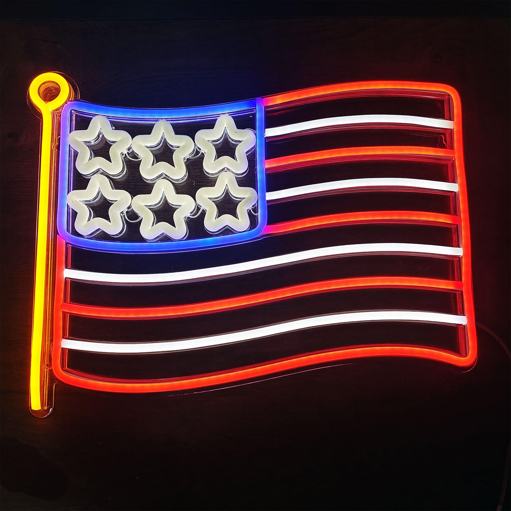 PartyCity Light-Up American Flag Faux-Neon Sign, 12.8in x 16.5in ...