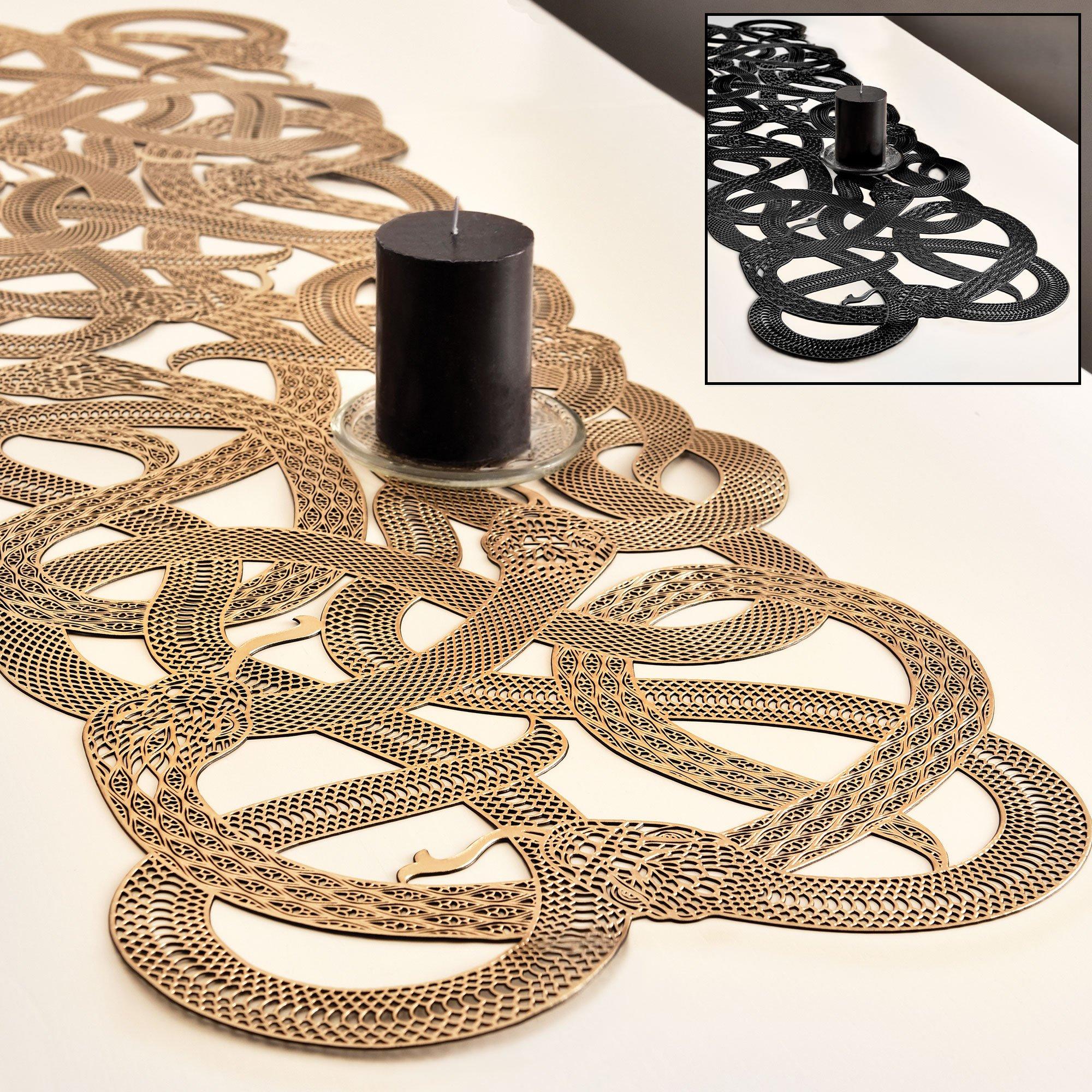 Metallic Gold & Black Serpent Reversible Die-Cut Vinyl Table Runner ...