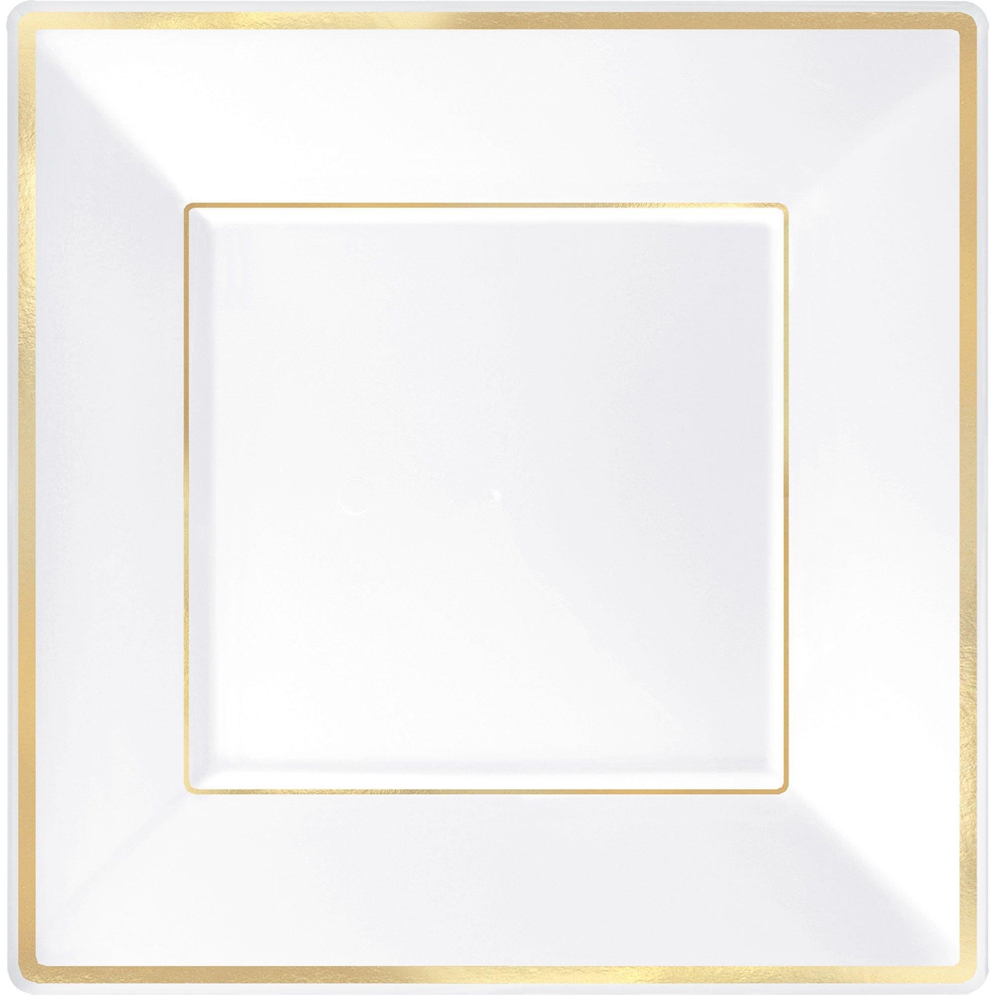 PartyCity White Gold-Trimmed Premium Plastic Square Dinner Plates 8ct ...