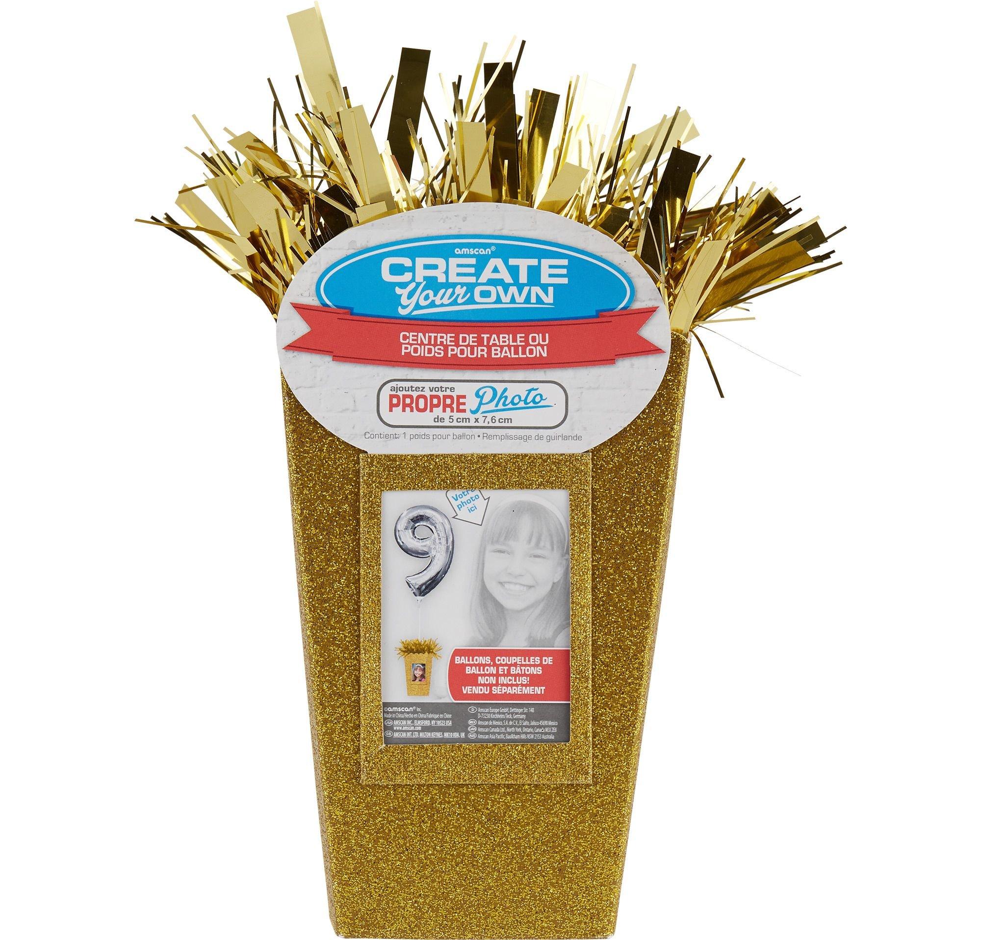 PartyCity Create Your Own Glitter Gold Balloon Weight Centerpiece ...