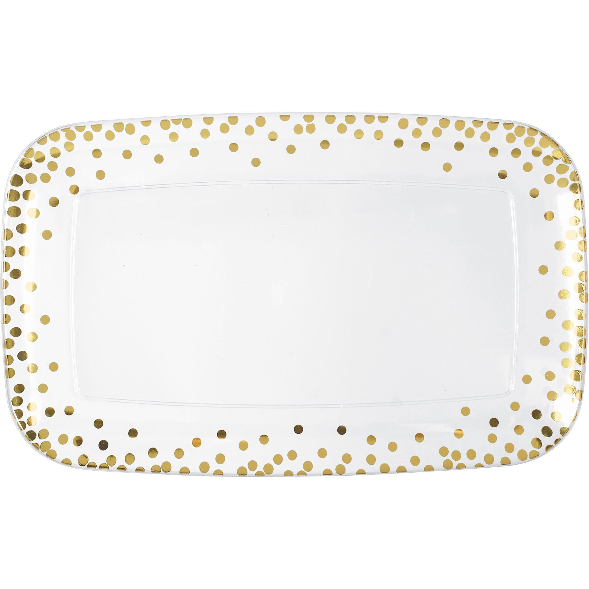 Metallic Gold Polka Dots Plastic Rectangular Platter, 18in x 11in ...
