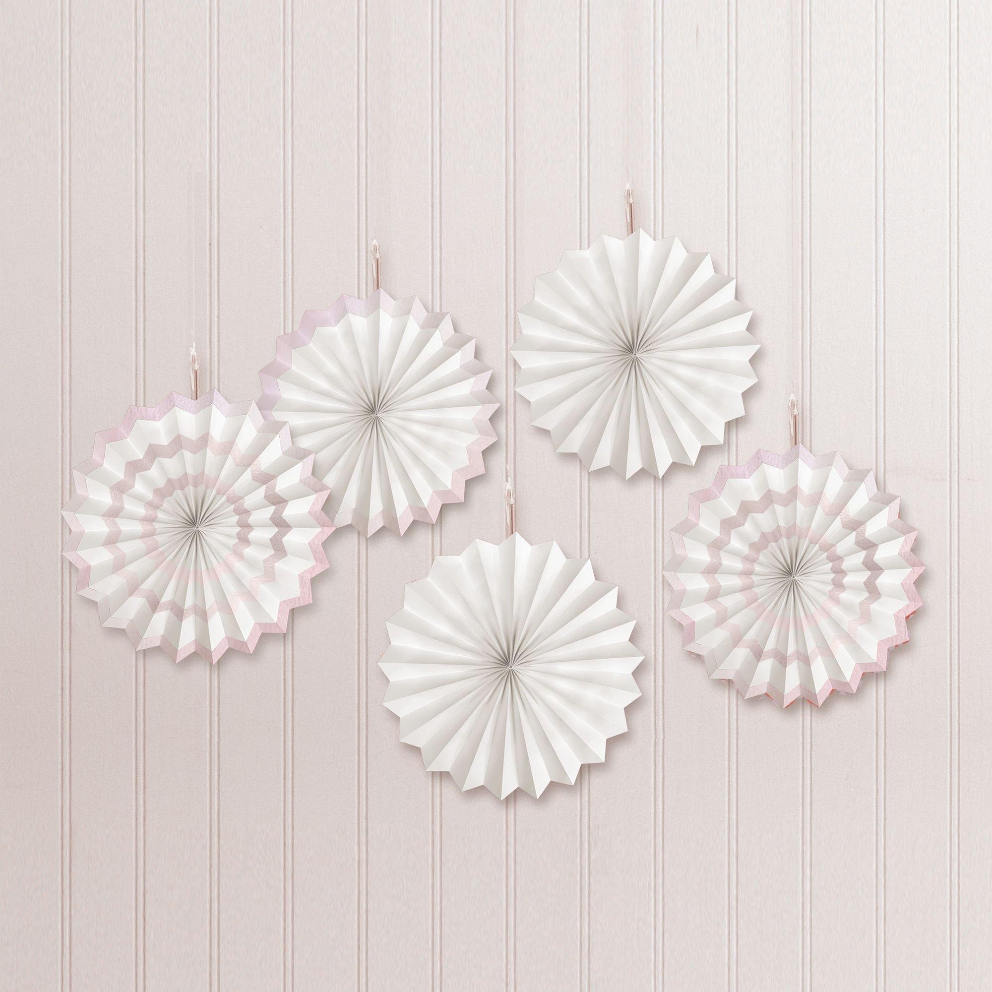 Mini White Patterned Paper Fan Decorations, 6in, 5ct | Party City