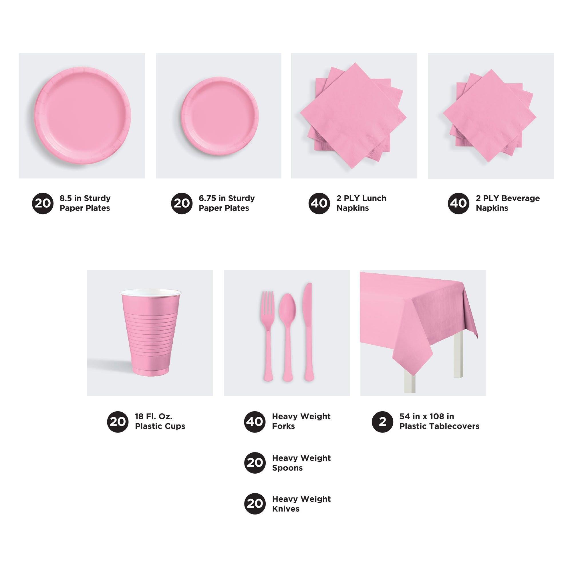 Pink Tableware Kit for 20 Guests, 222pc | Party City
