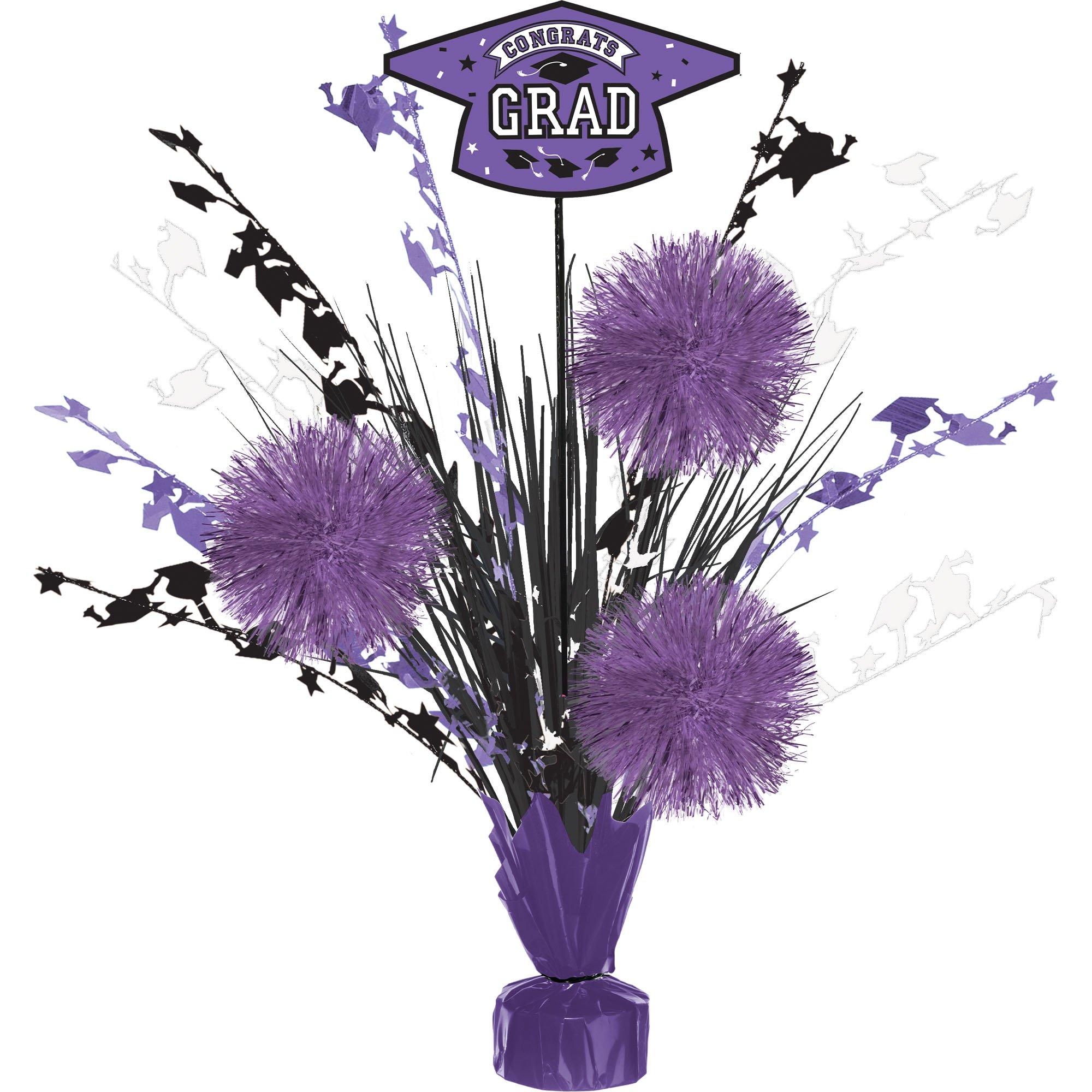 Purple Congrats Grad Tinsel Burst Spray Centerpiece 18in Party City