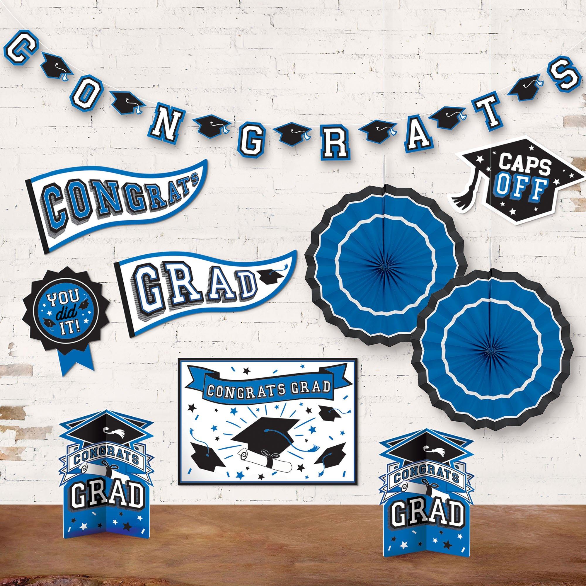 Blue Congrats Grad Room Decorating Kit, 10pc | Party City