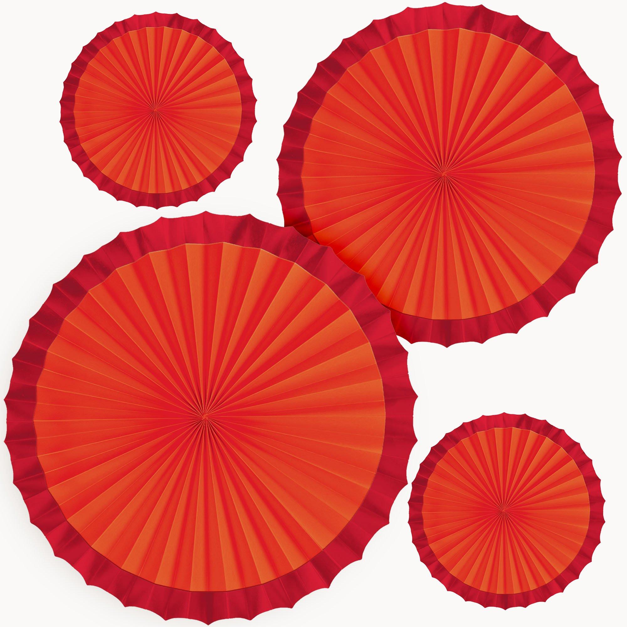 Metallic Border Red Paper Fan Decoration Set, 4pc | Party City