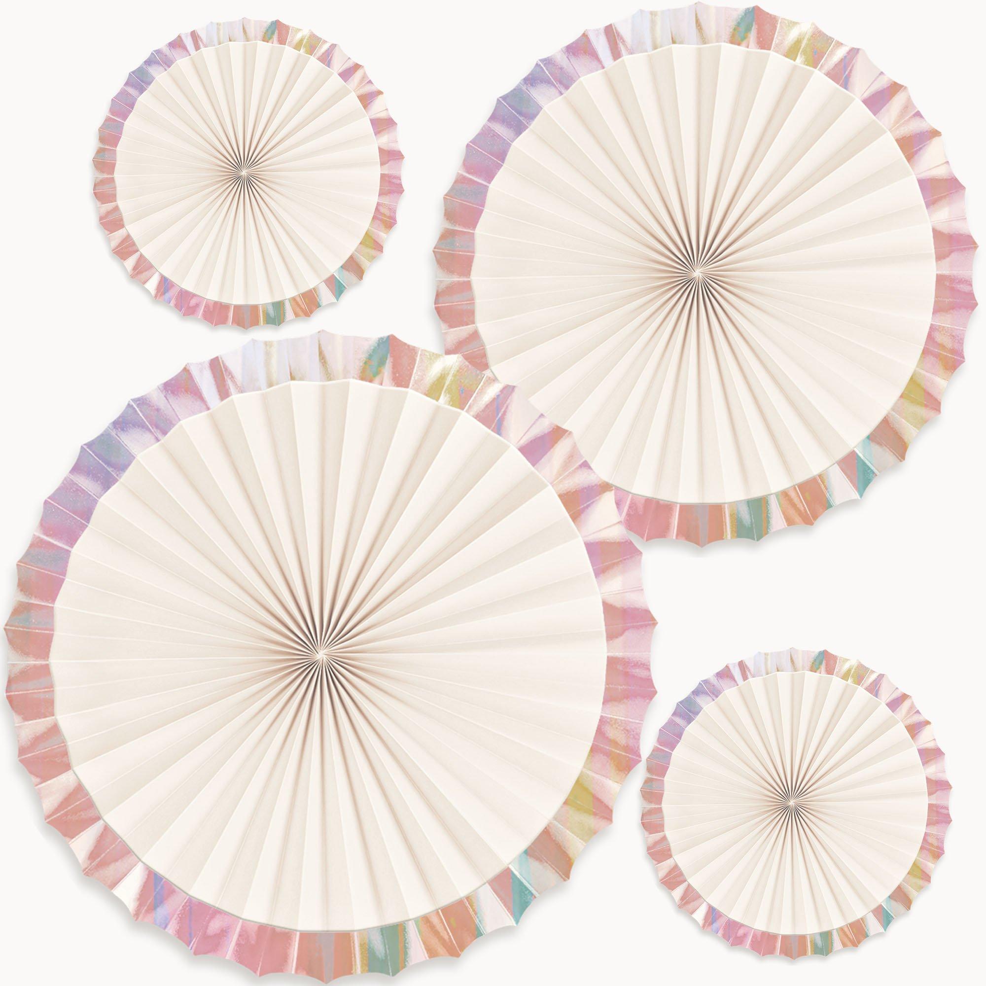 Metallic Border White Paper Fan Decoration Set, 4pc | Party City