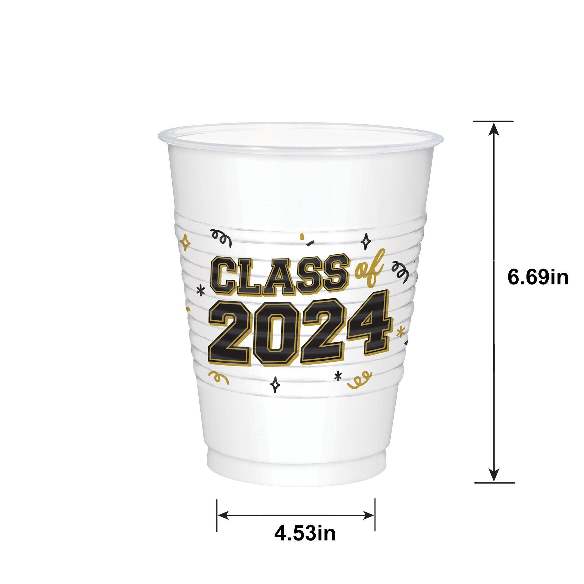 PartyCity Gold & Black Class of 2024 Graduation Plastic Cups, 16oz ...