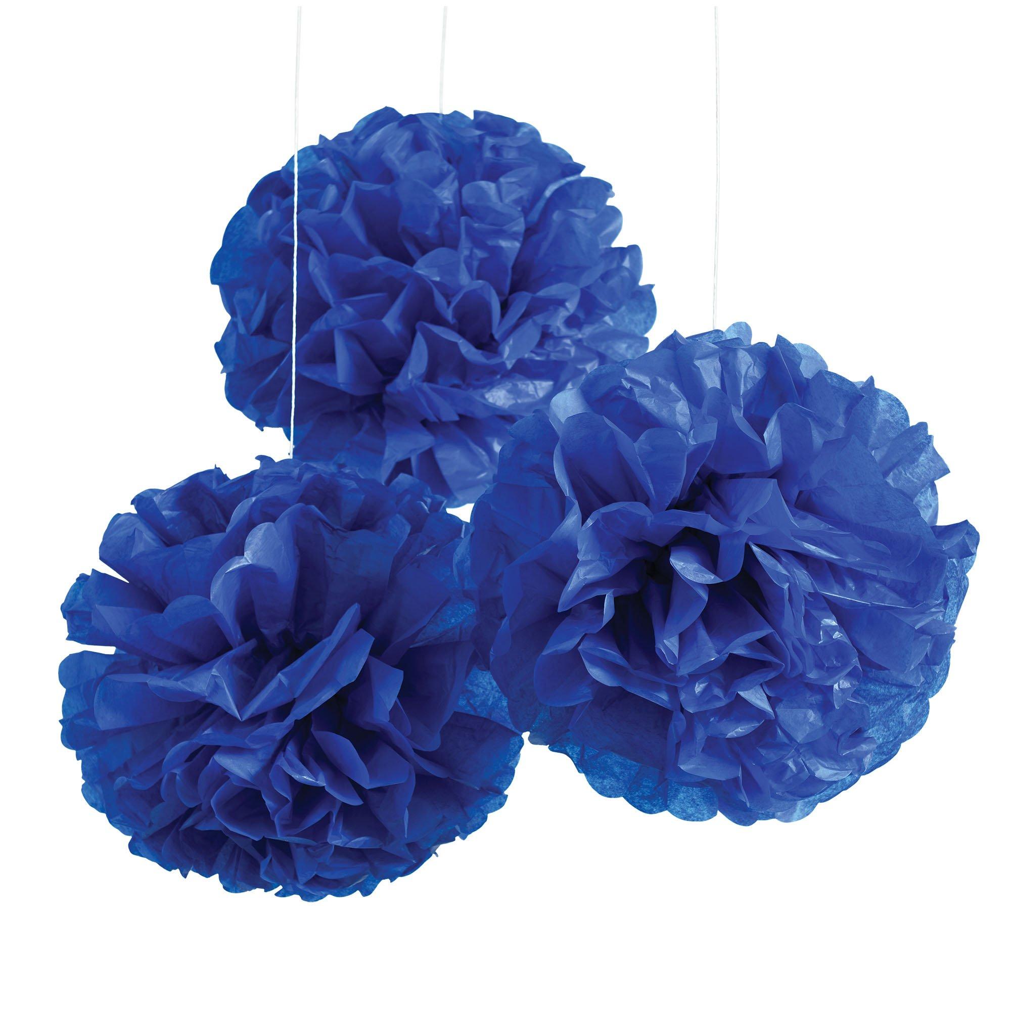 Rounded Royal Blue Tissue Pom Poms, 16 3/4in, 3ct | Party City