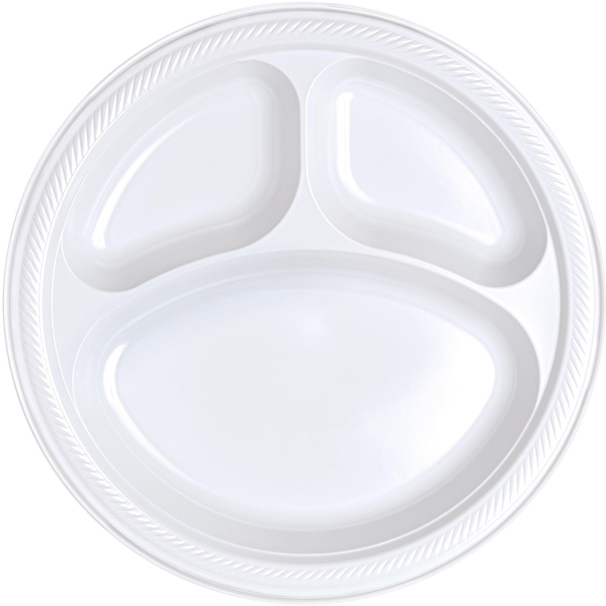 White Plastic Divided Dinner Plates 20ct | Party City