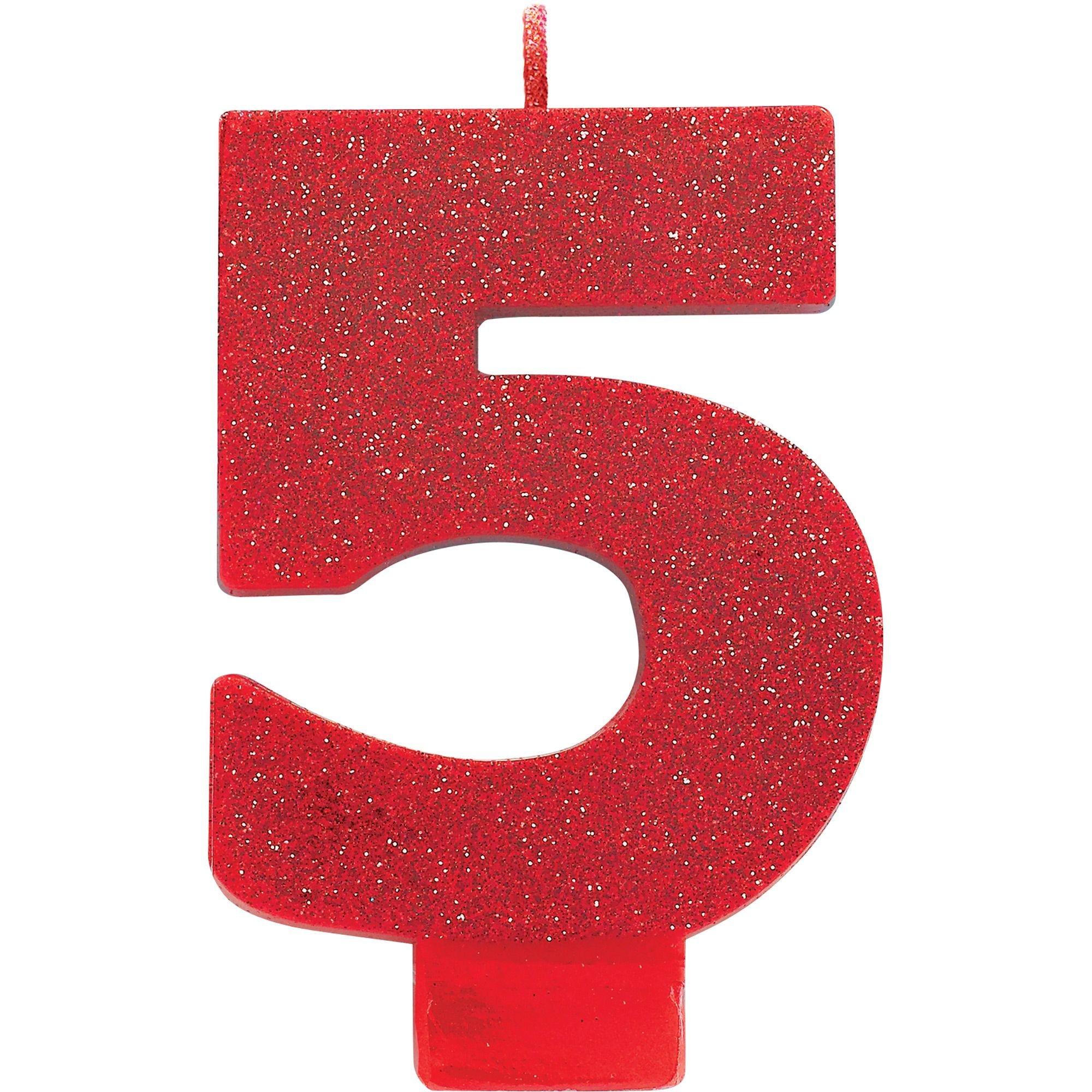Glitter Red Number 5 Birthday Candle 2 1/4in x 3 1/4in | Party City