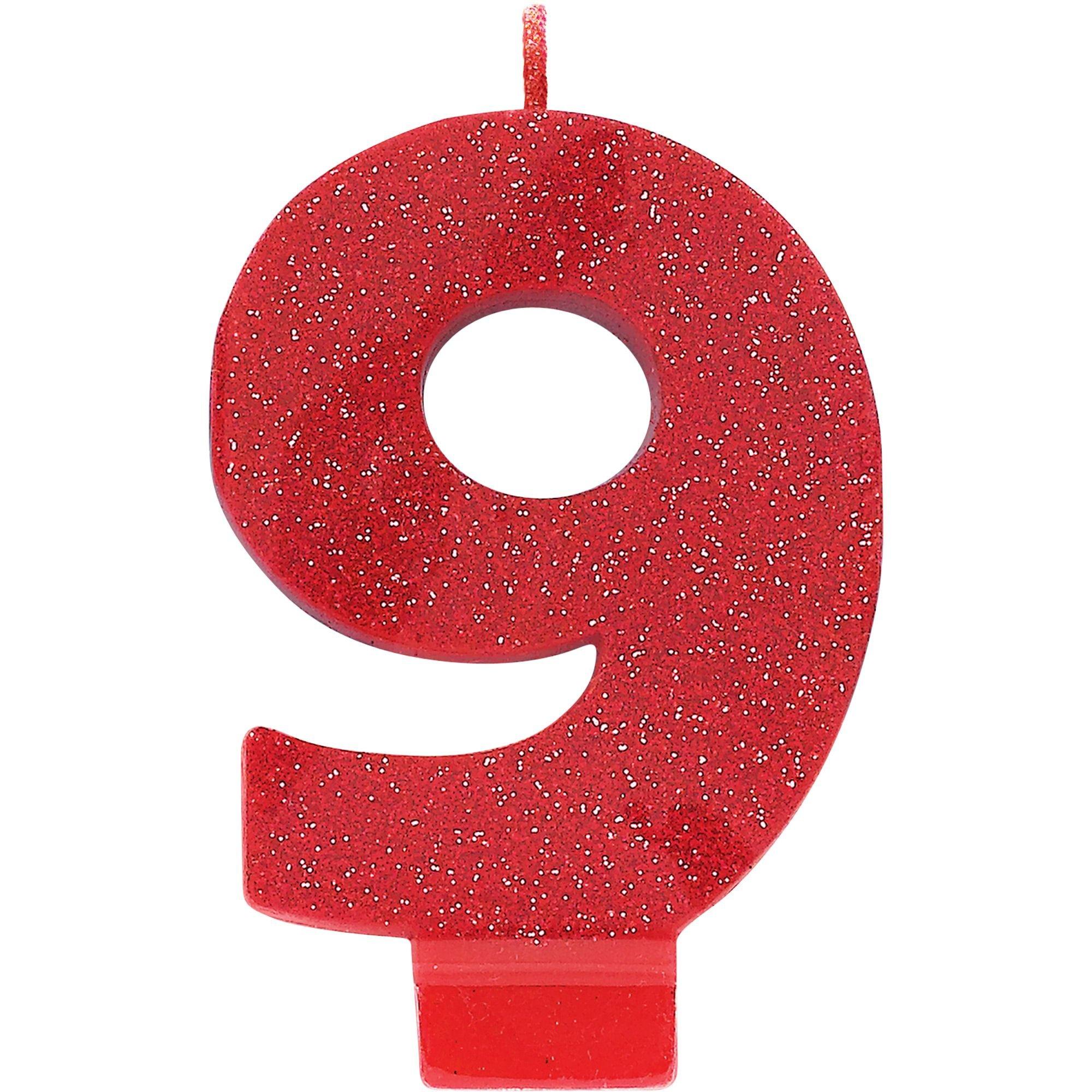 Glitter Red Number 9 Birthday Candle 2 1/4in x 3 1/4in | Party City
