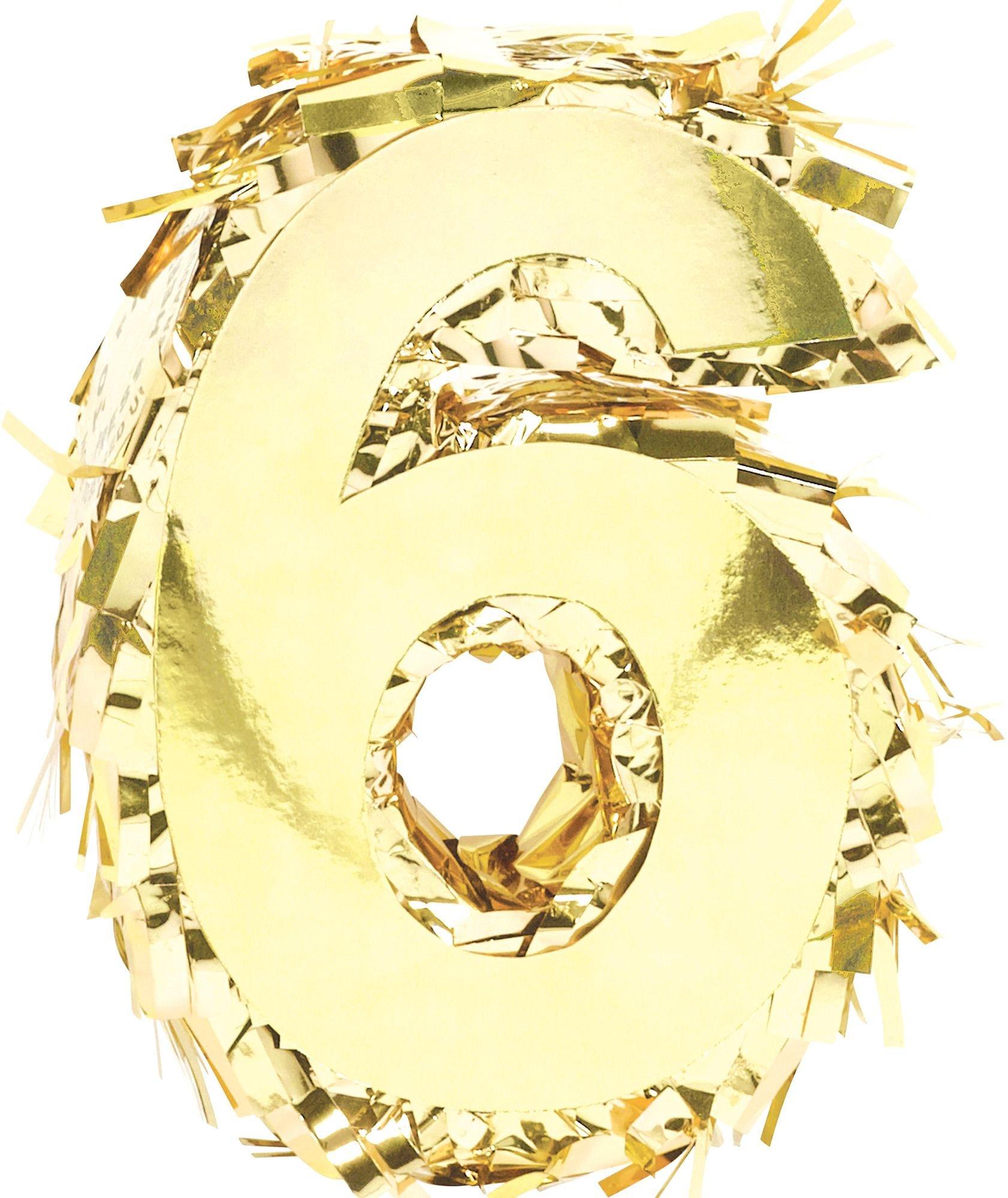 Mini Metallic Gold Number 6 Pinata Decoration 4 1/2in x 6in | Party City