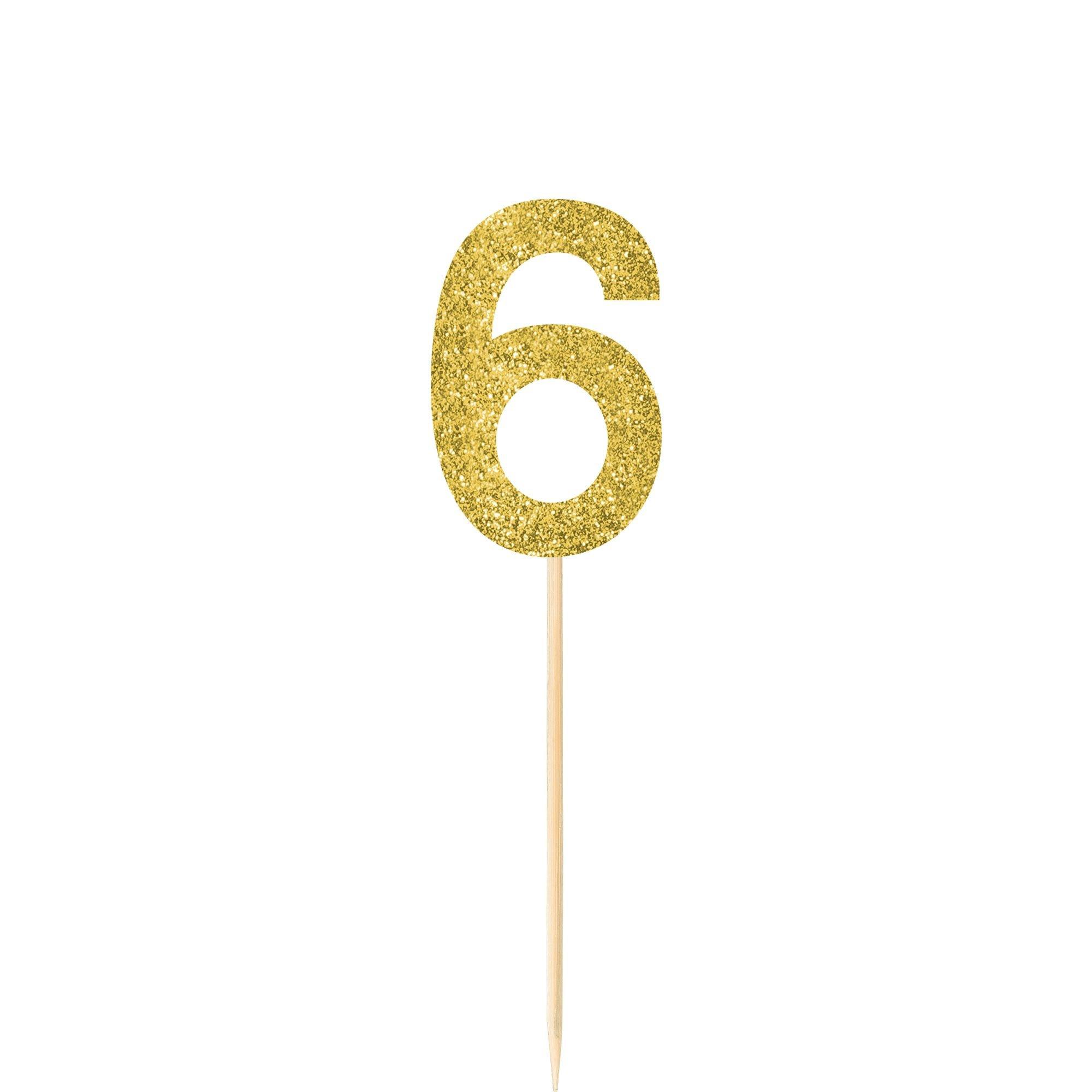 Glitter Gold Number 6 Picks 4ct | Party City