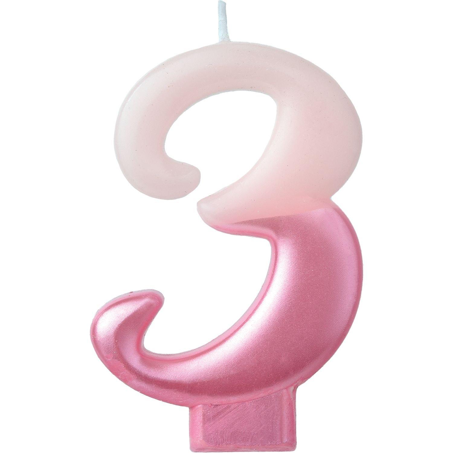 Metallic Dipped Pink Number 3 Birthday Candle 3 1/4in | Party City