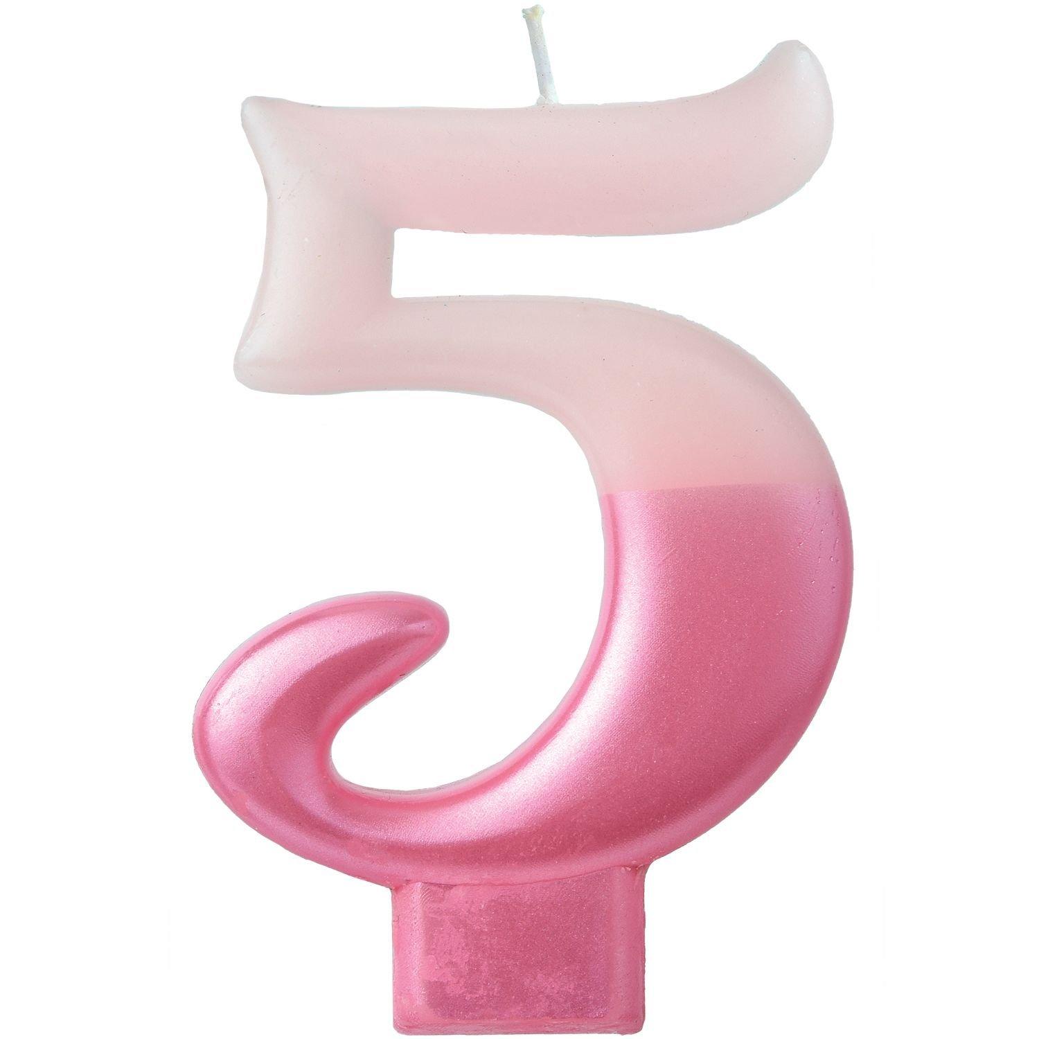 Metallic Dipped Pink Number 5 Birthday Candle 3 1/4in | Party City
