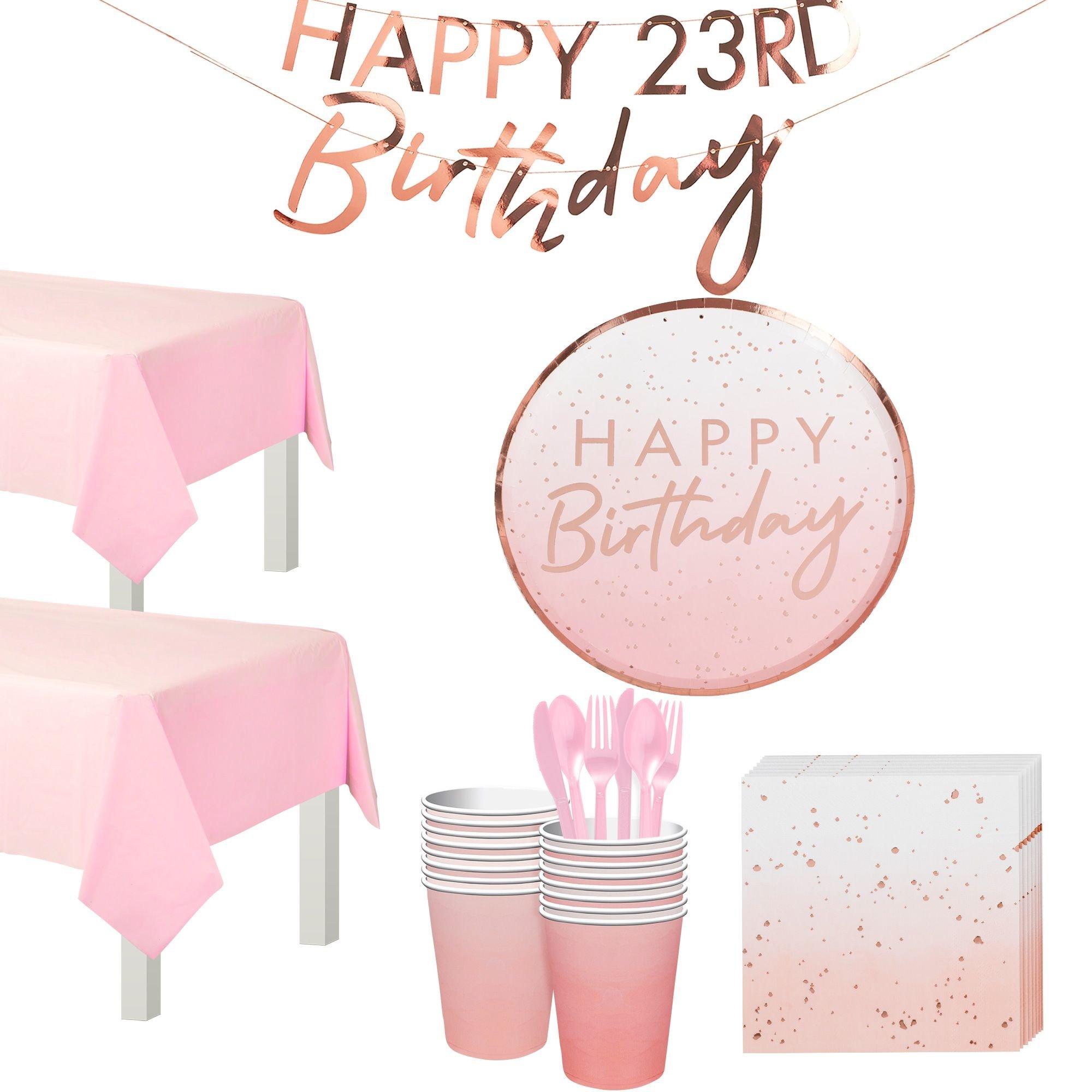 Ginger Ray Rose Gold Fringe Birthday Tableware Kit | Party City