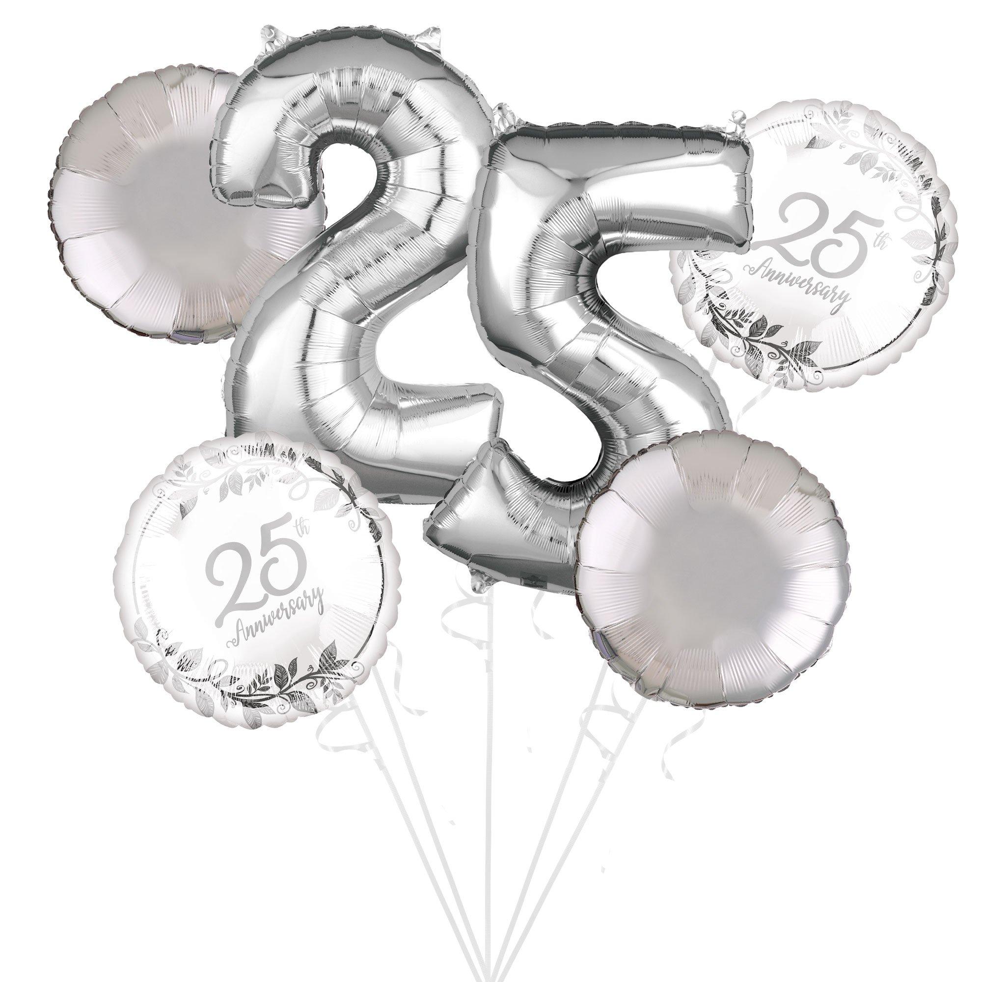 Silver 25th Anniversary Foil Balloon Bouquet, 6pc | Party City
