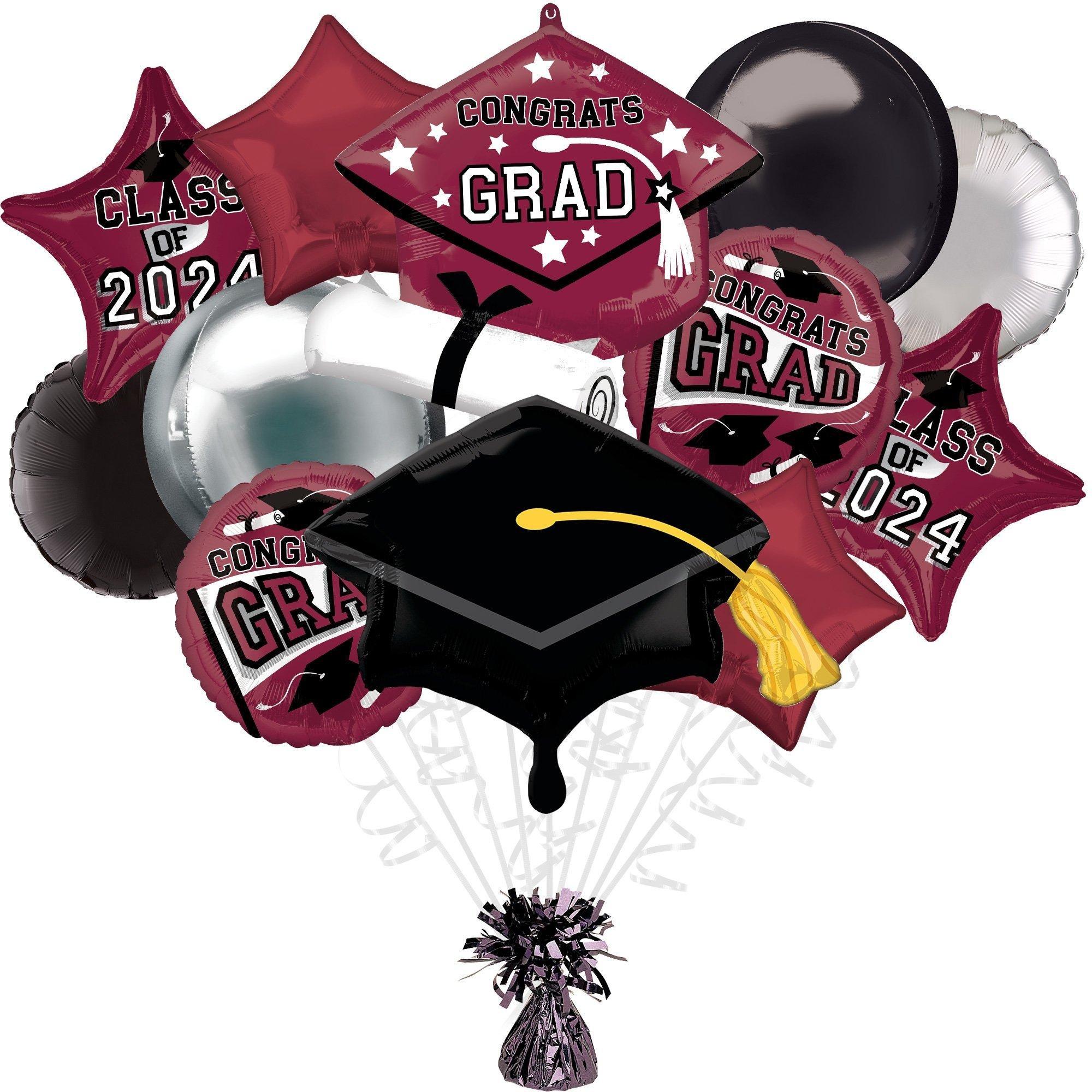 Maroon Congrats Grad Foil Balloon Bouquet, 13pc, Premium - True to Your ...