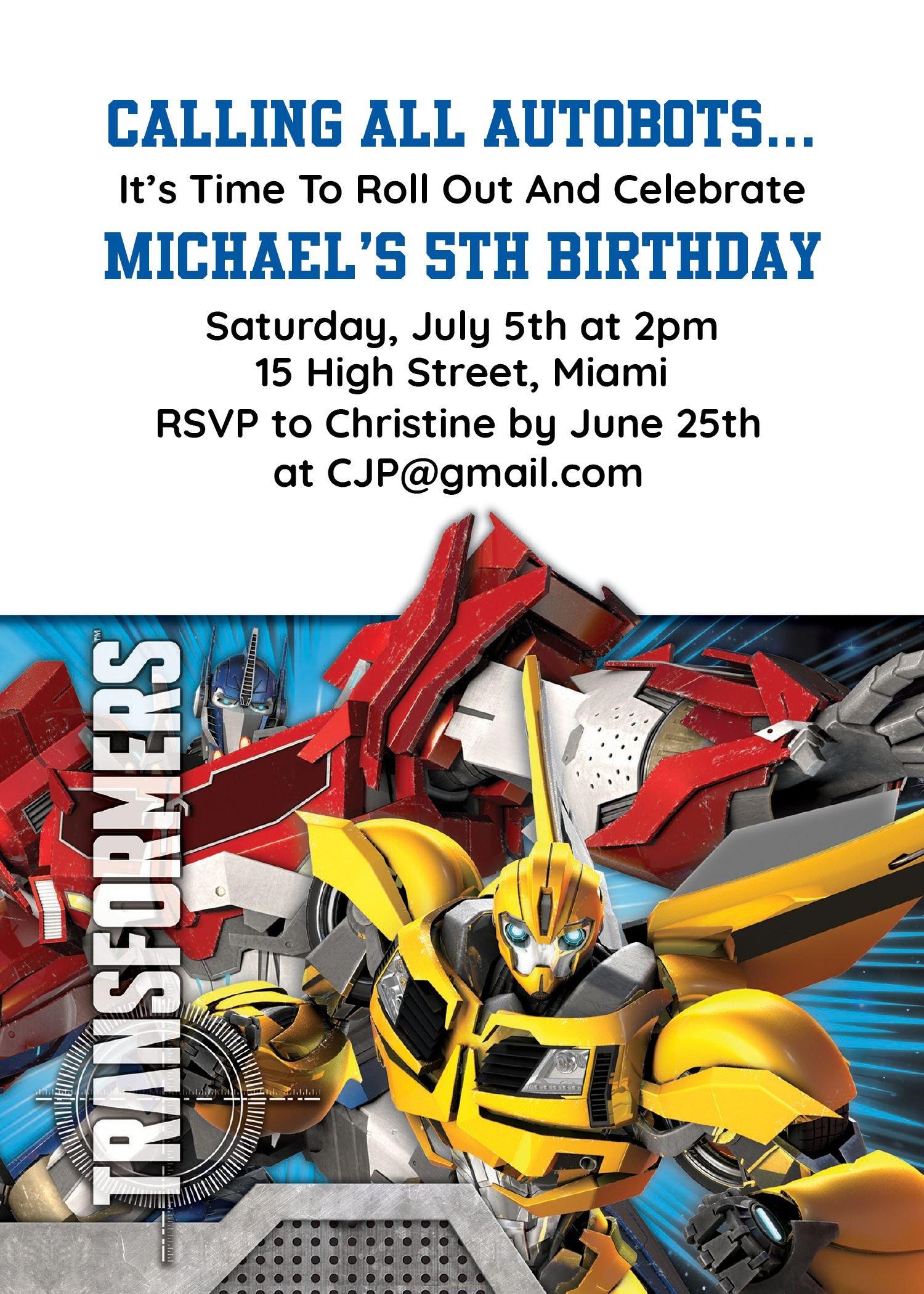 Make Your Own Transformers Birthday Party Invitation Transformers