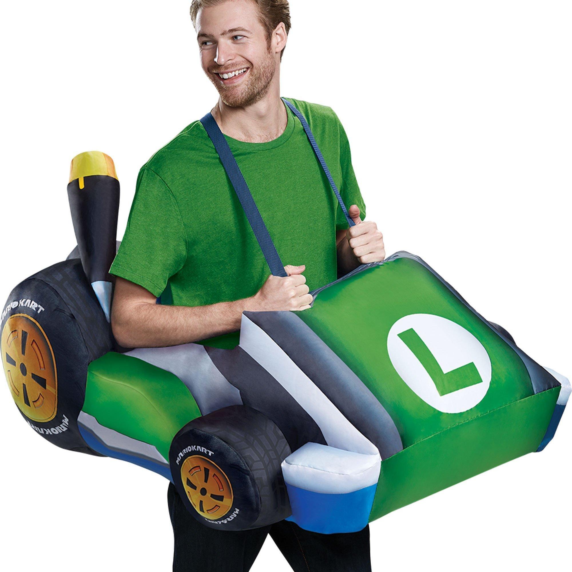 PartyCity Adult Luigi Kart Ride-On Inflatable Costume - Nintendo Mario ...