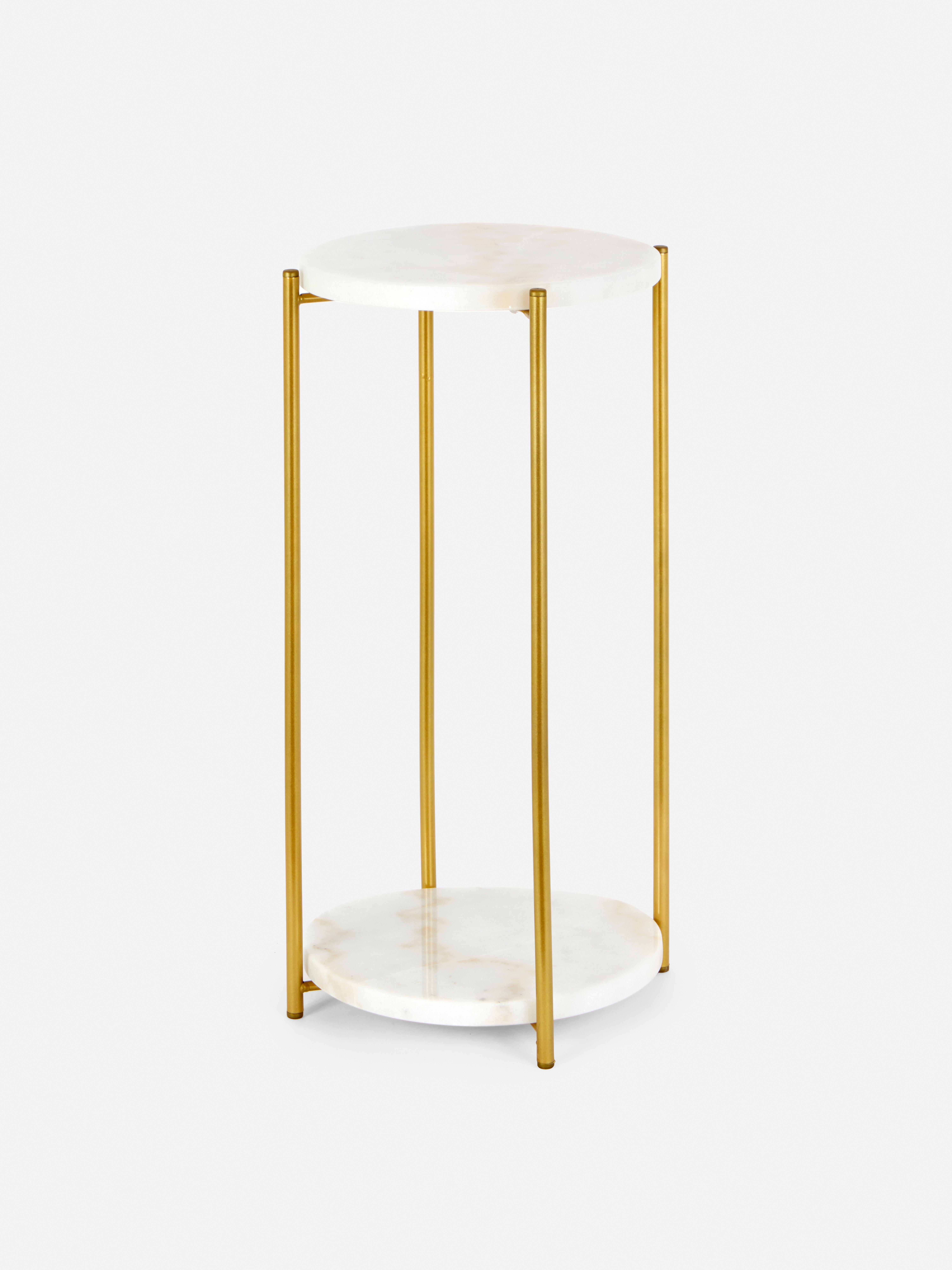 White Round Marble Slim Side Table Primark