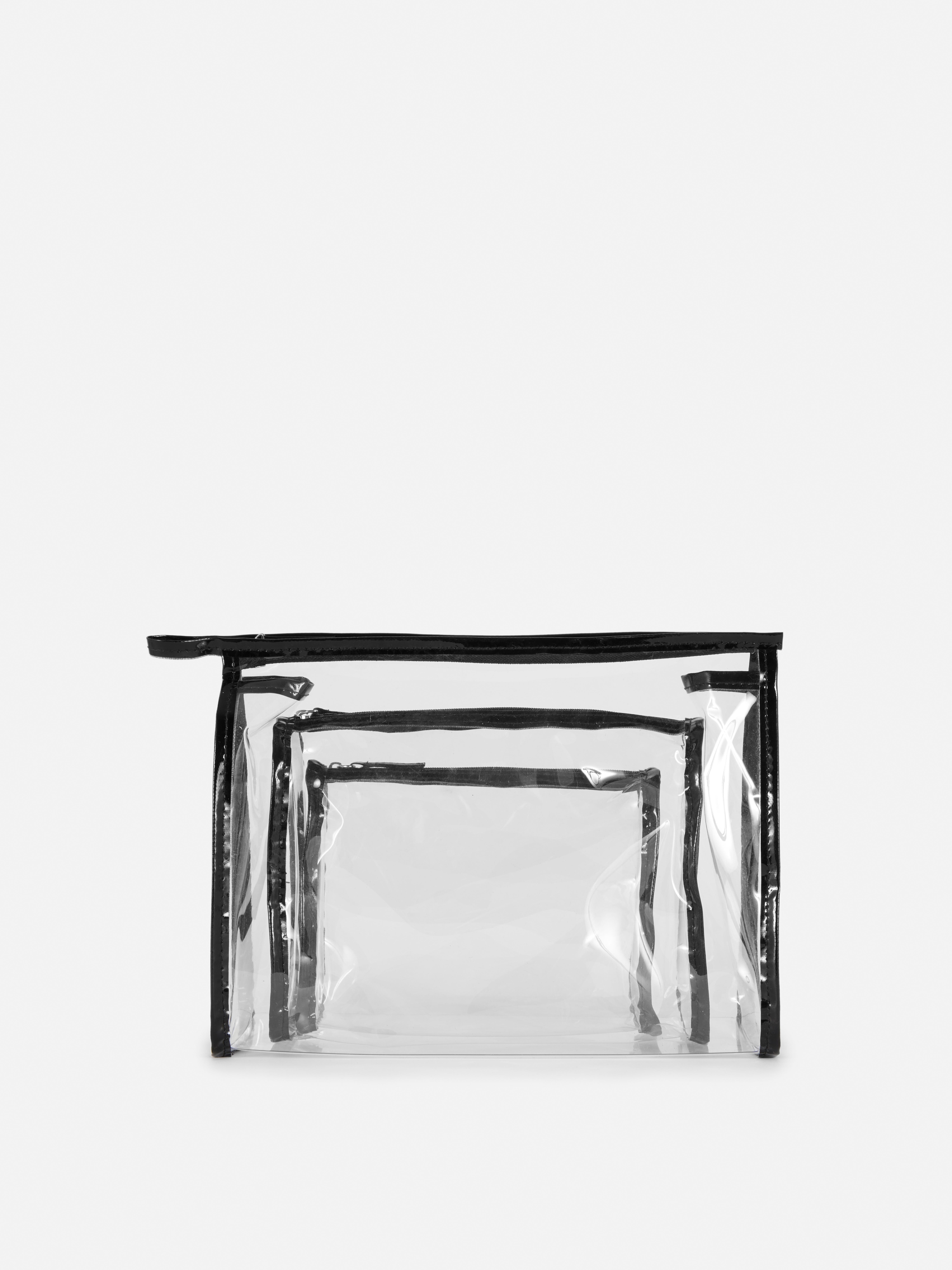 Black 3pk Transparent Makeup Bags | Primark