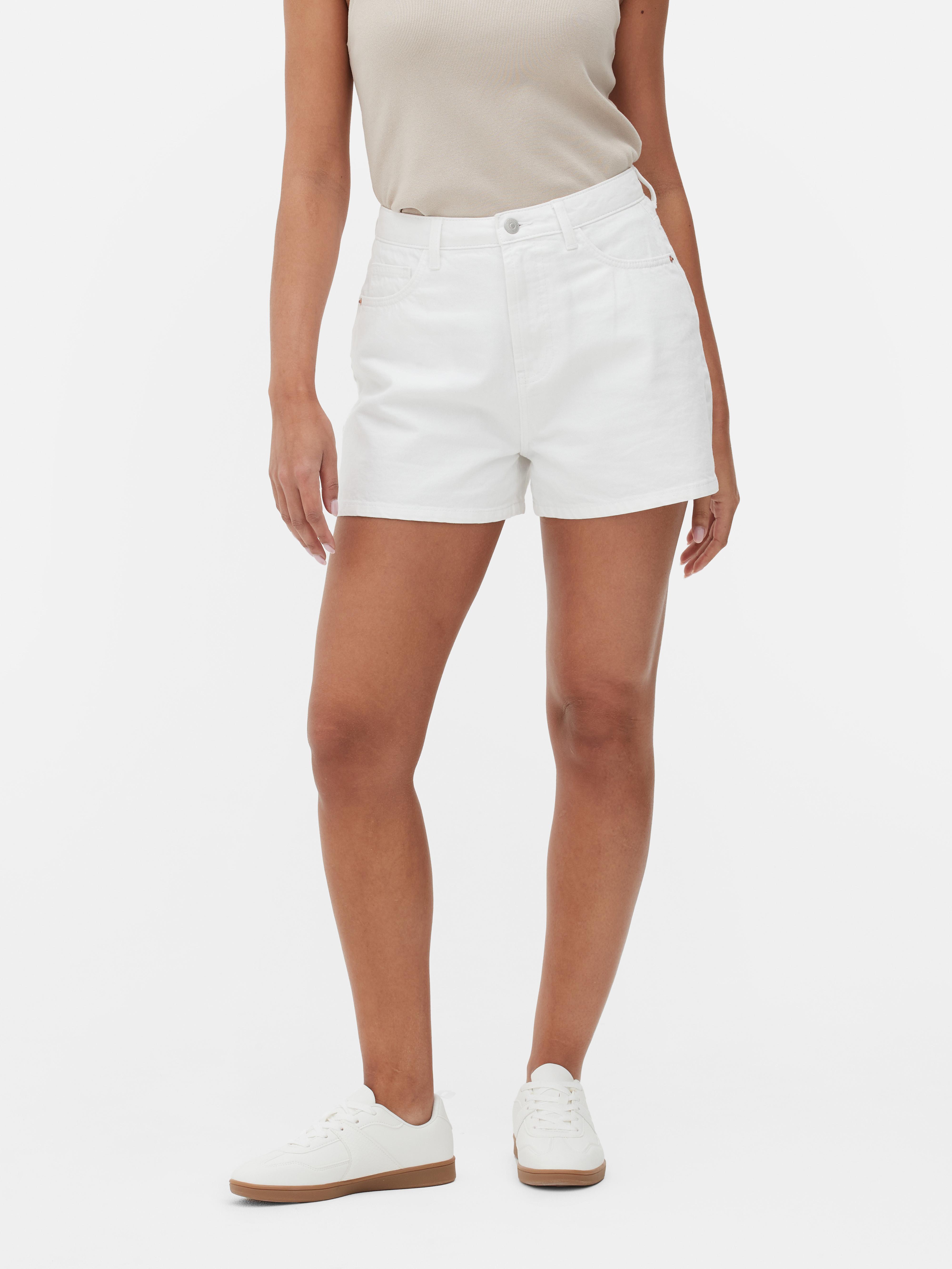 Women's White High-Rise Denim Mom Shorts | Penneys