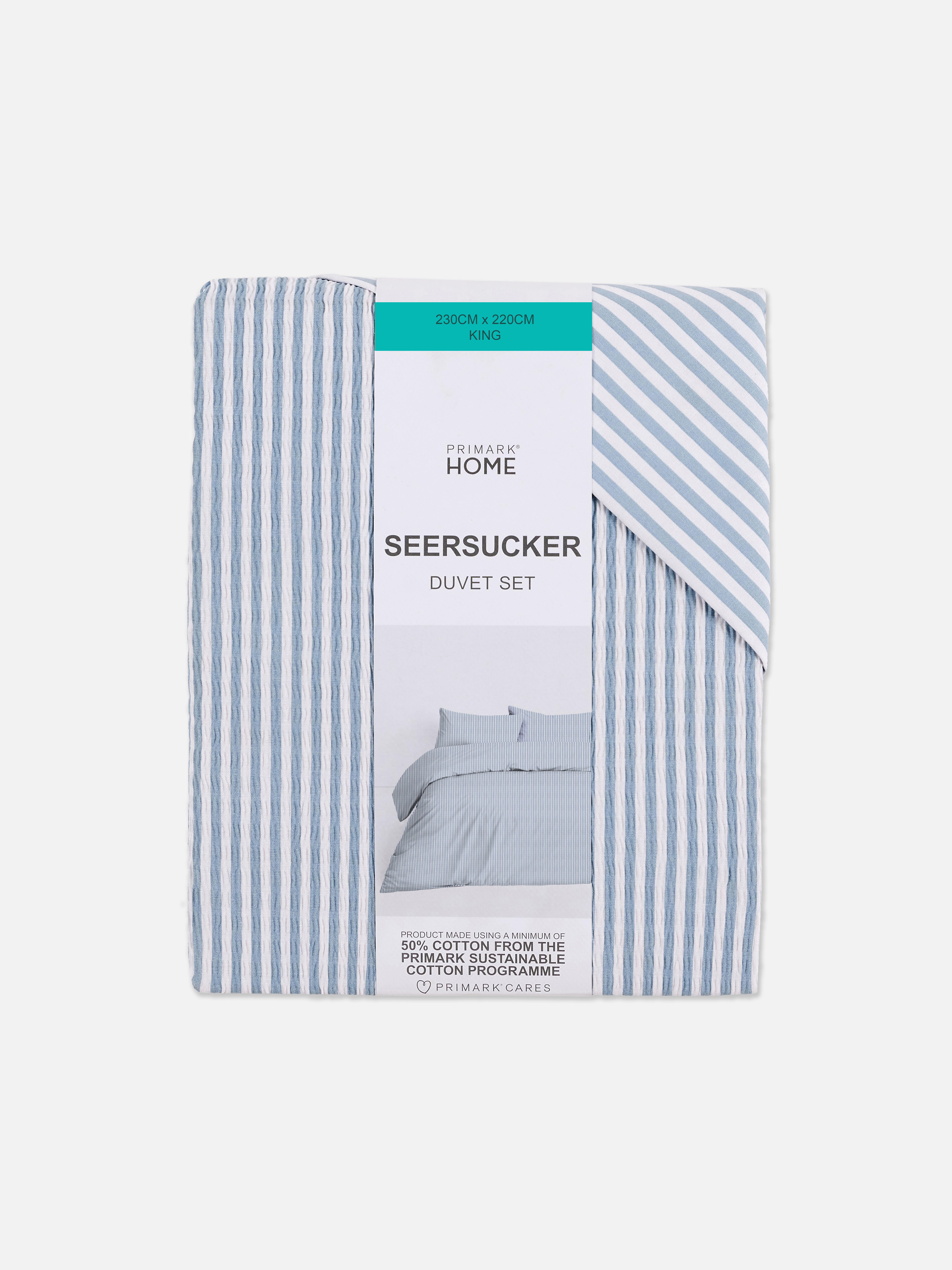 Blue Seersucker Stripe King Size Duvet Cover Set Primark
