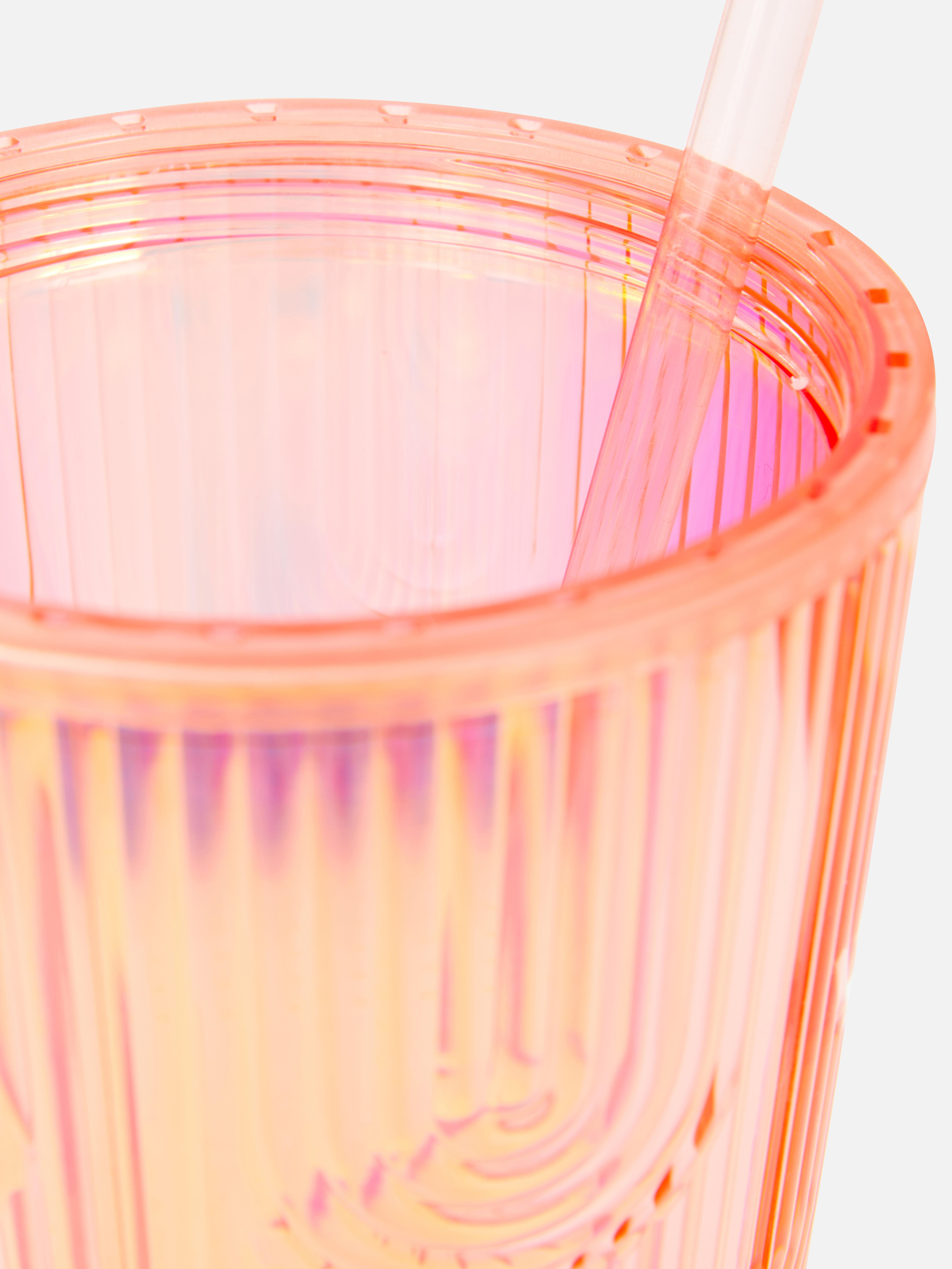 Pink Embossed Cup With Straw | Penneys