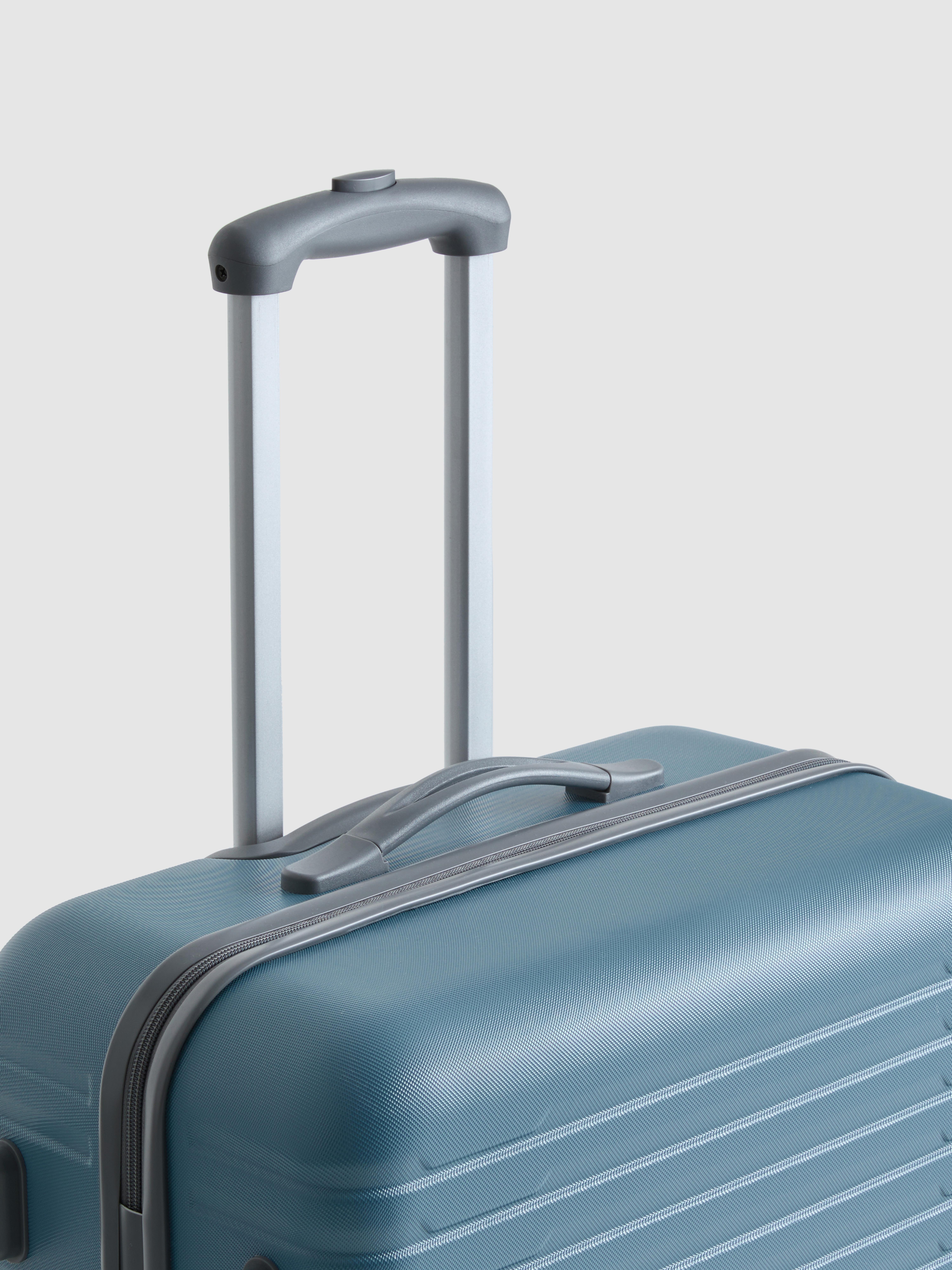 Blue Ribbed Four-Wheel Hard Shell Suitcase | Primark