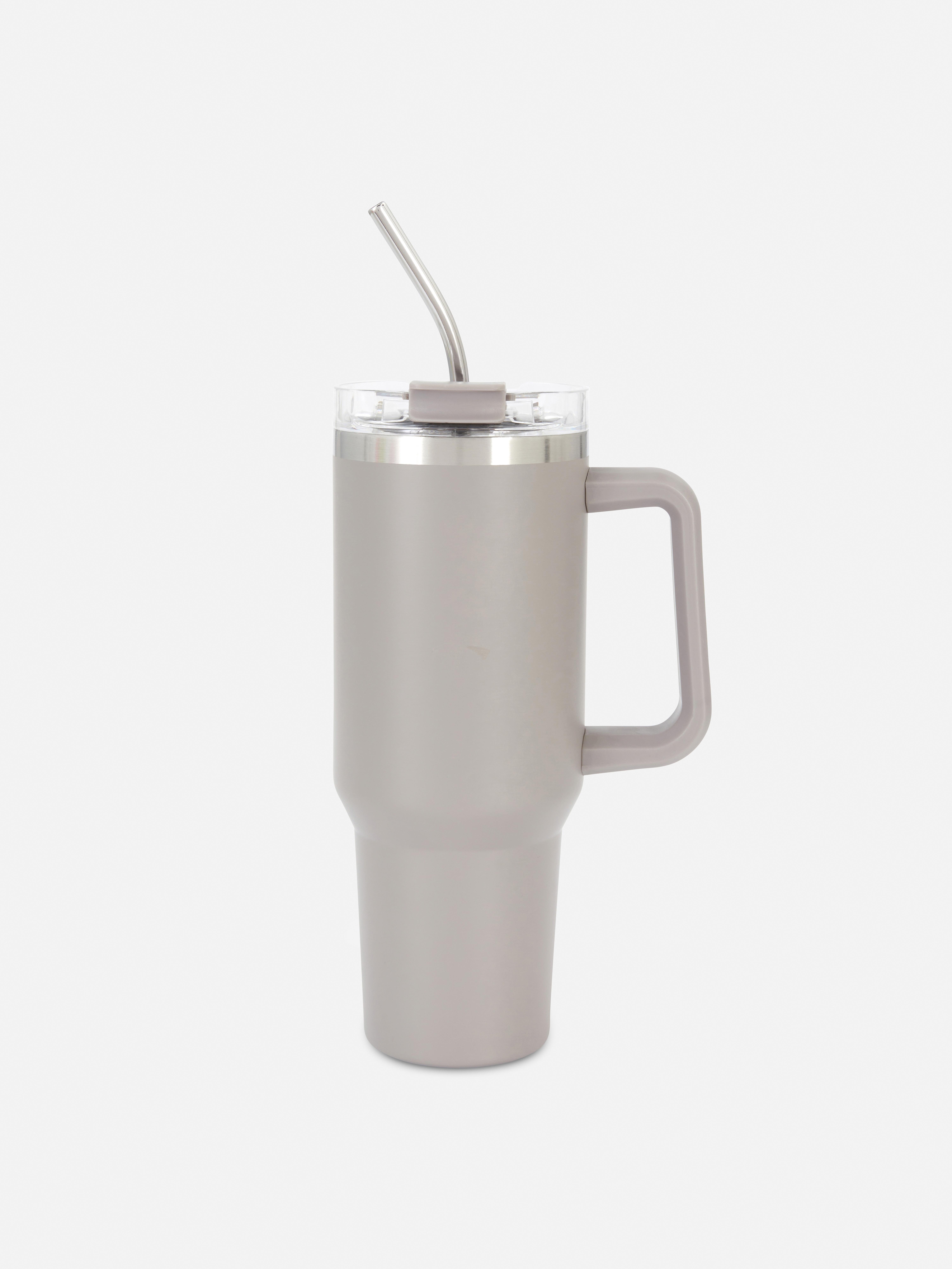 Grey 40oz Stainless Steel Travel Mug with Straw | Penneys