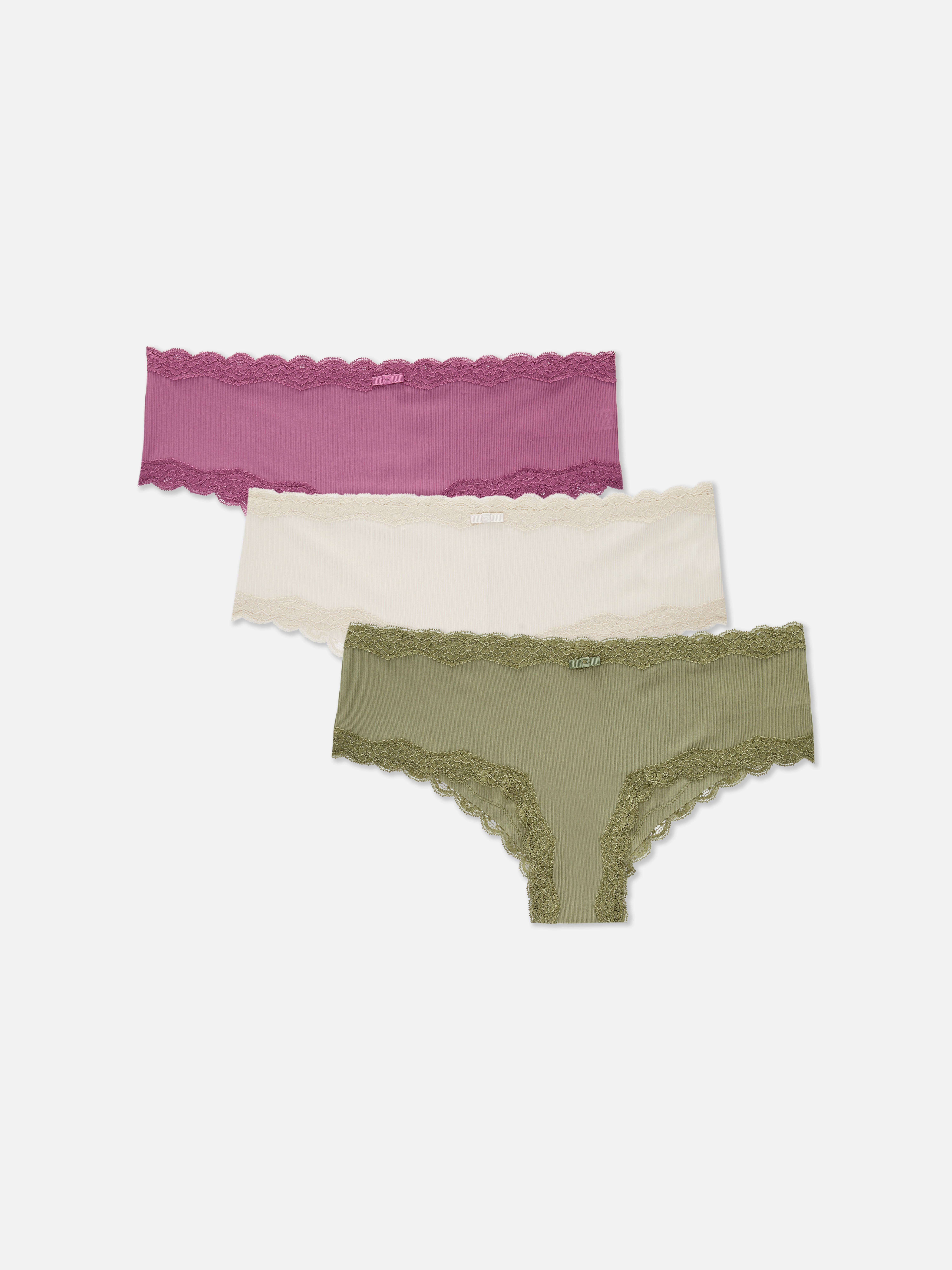 Womens Plum 3pk Microfibre Lace Trim Hipster Briefs Penneys