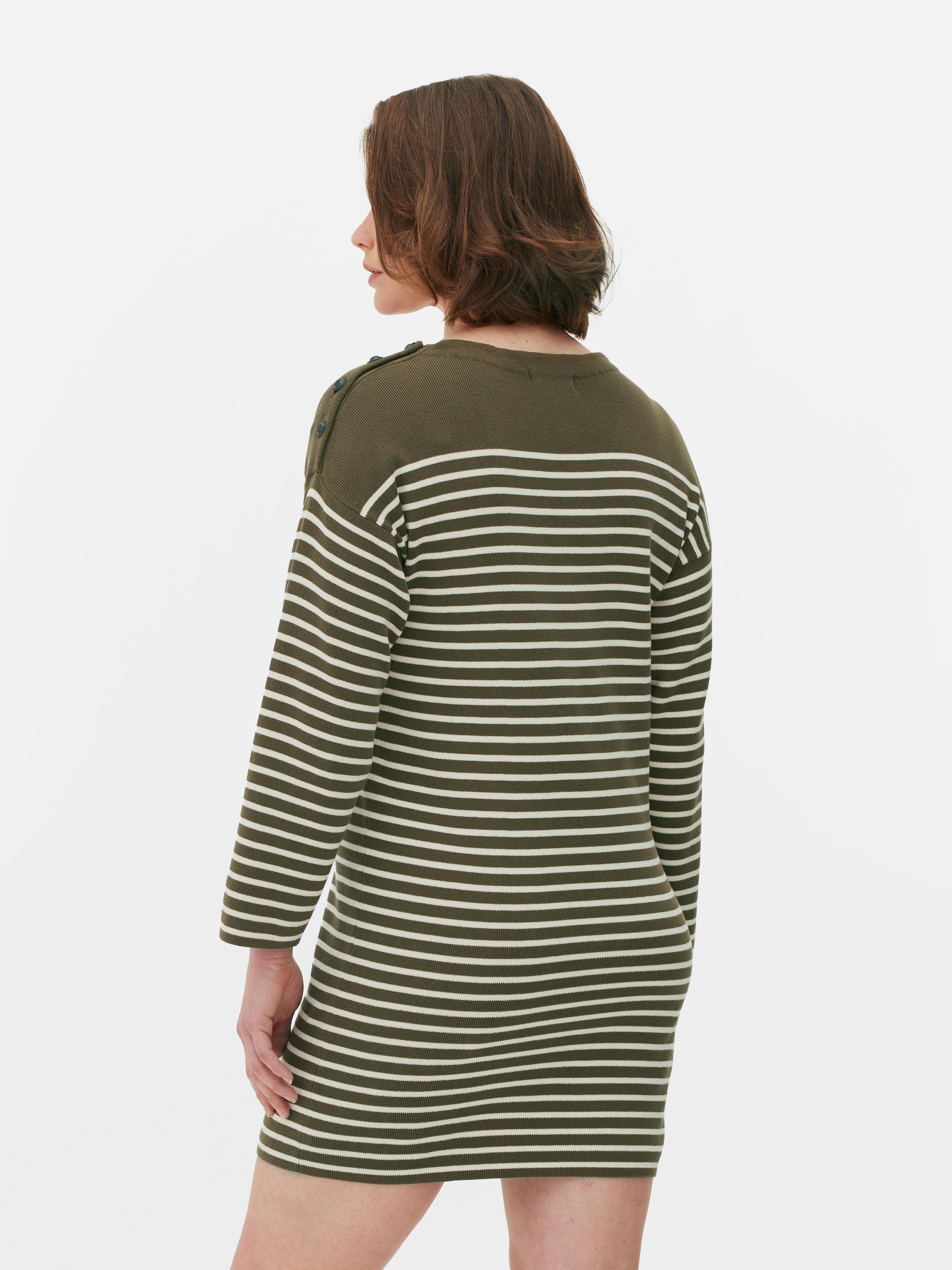 Rochie pulover cu dungi și detaliu nasturi - Kaki - Femei | Primark